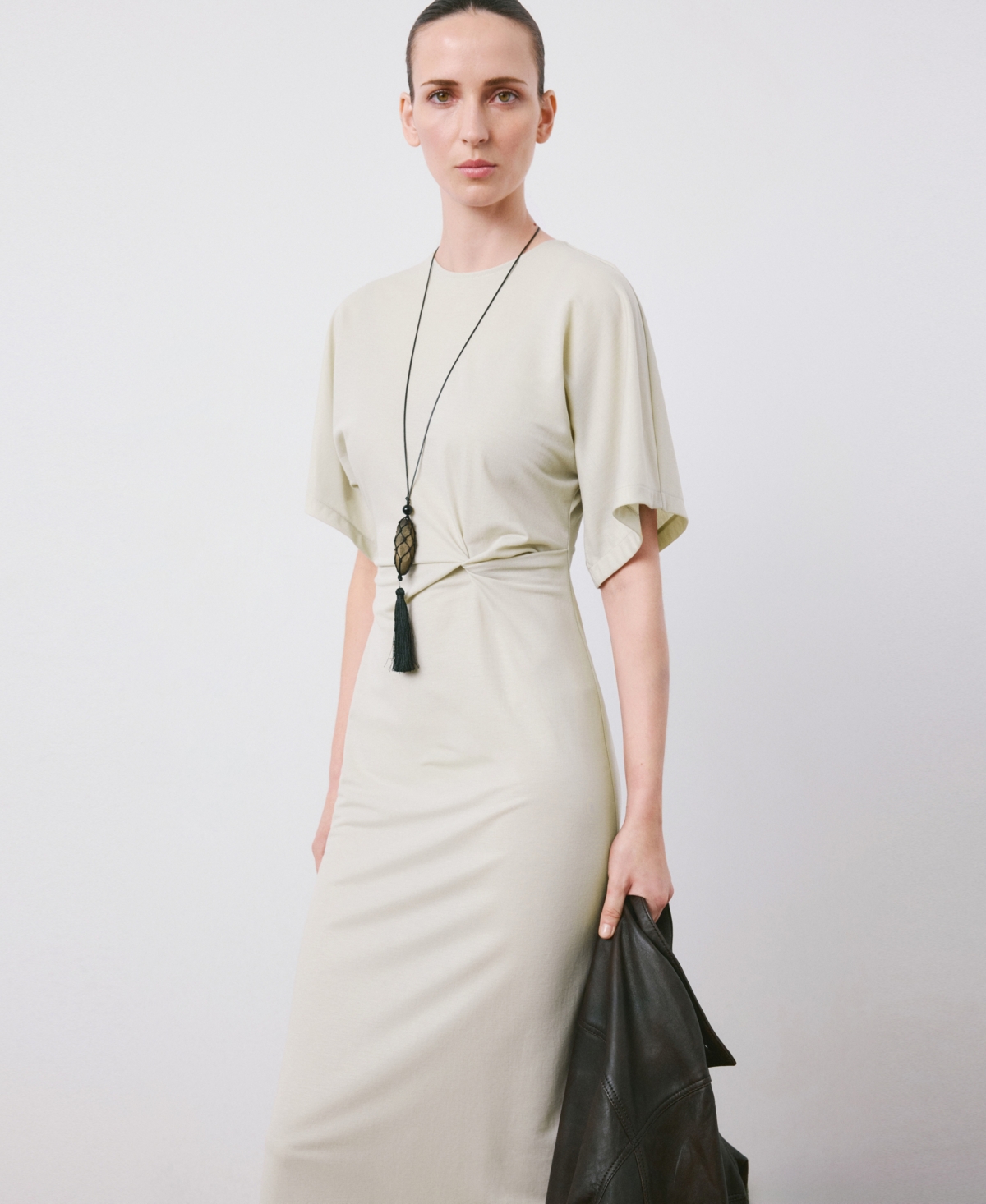 Click here for Mango Womens Side Gathered Details Dress - Ecru prices