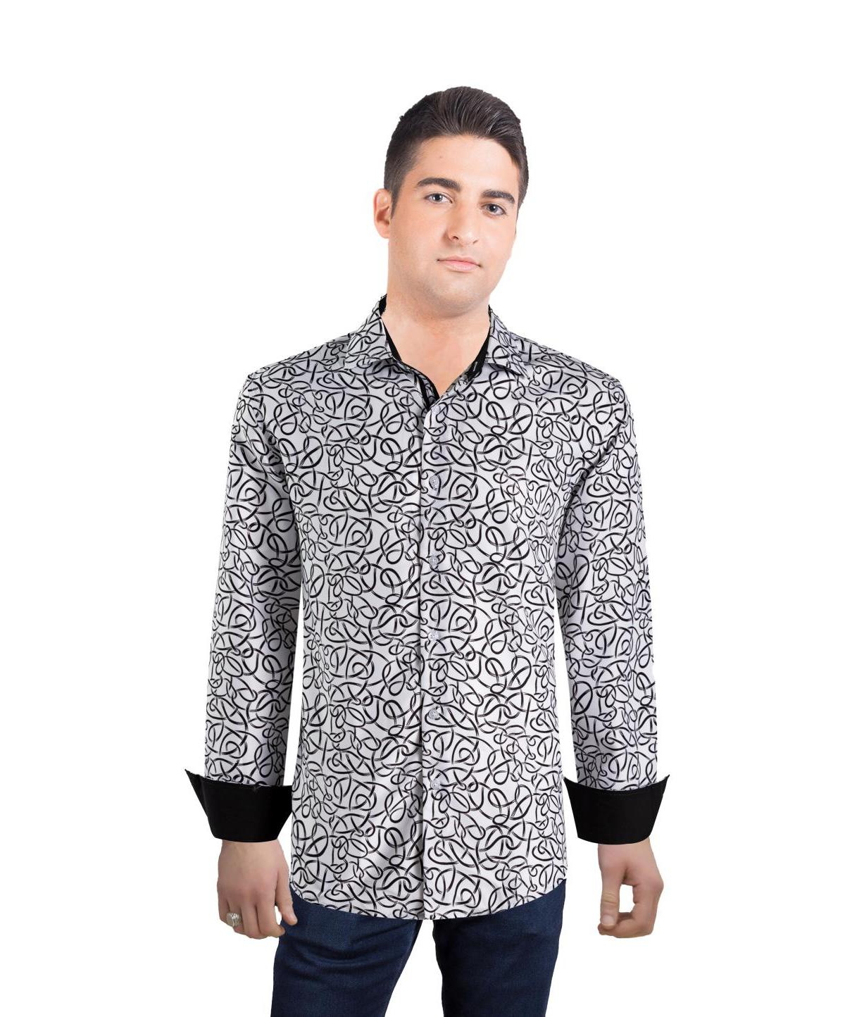 Click here for Elie Balleh Mens Slim Fit Swirl Print Shirt - Whit... prices