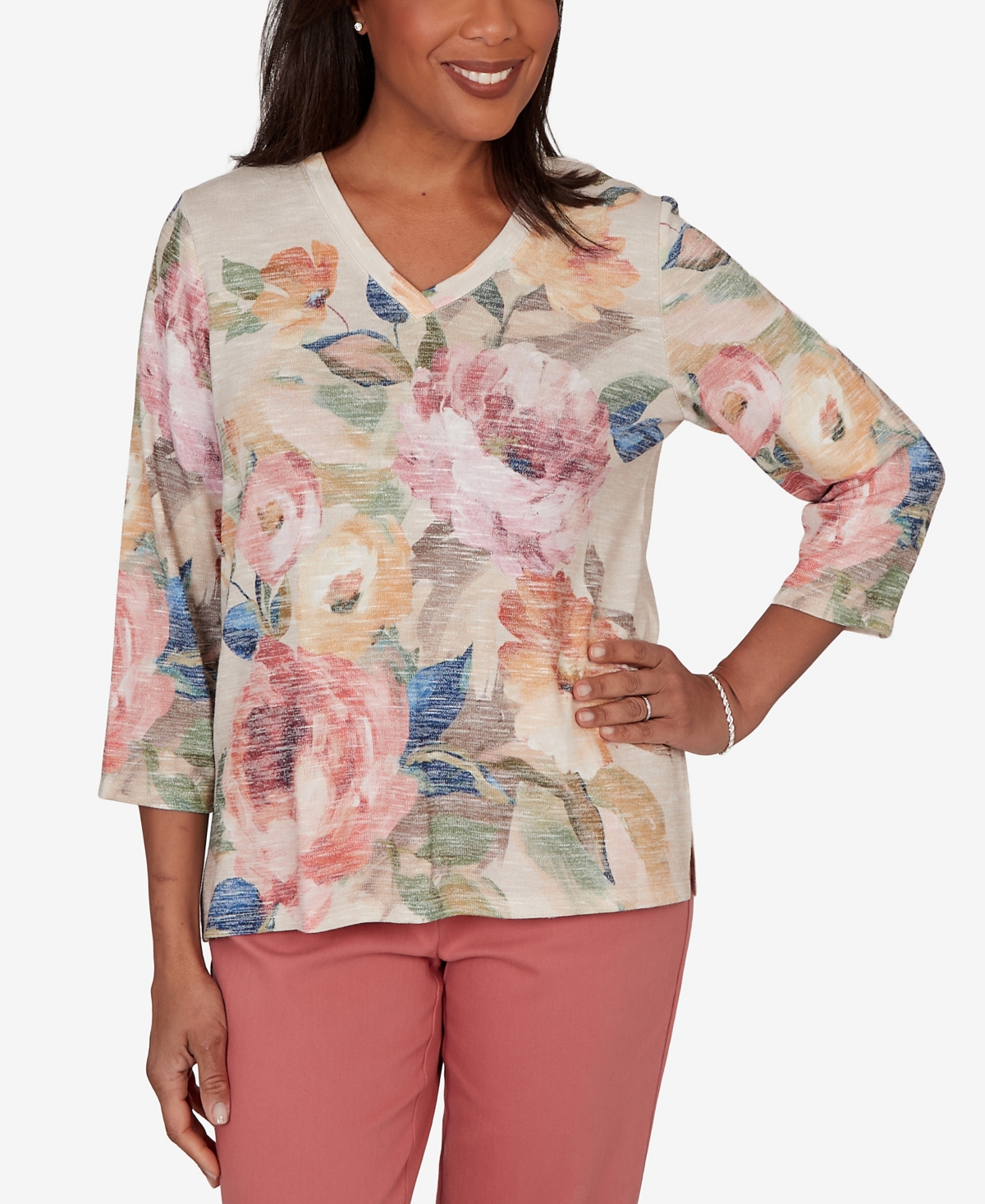 Click here for Alfred Dunner Womens Camden Market Bold Roses V-Ne... prices