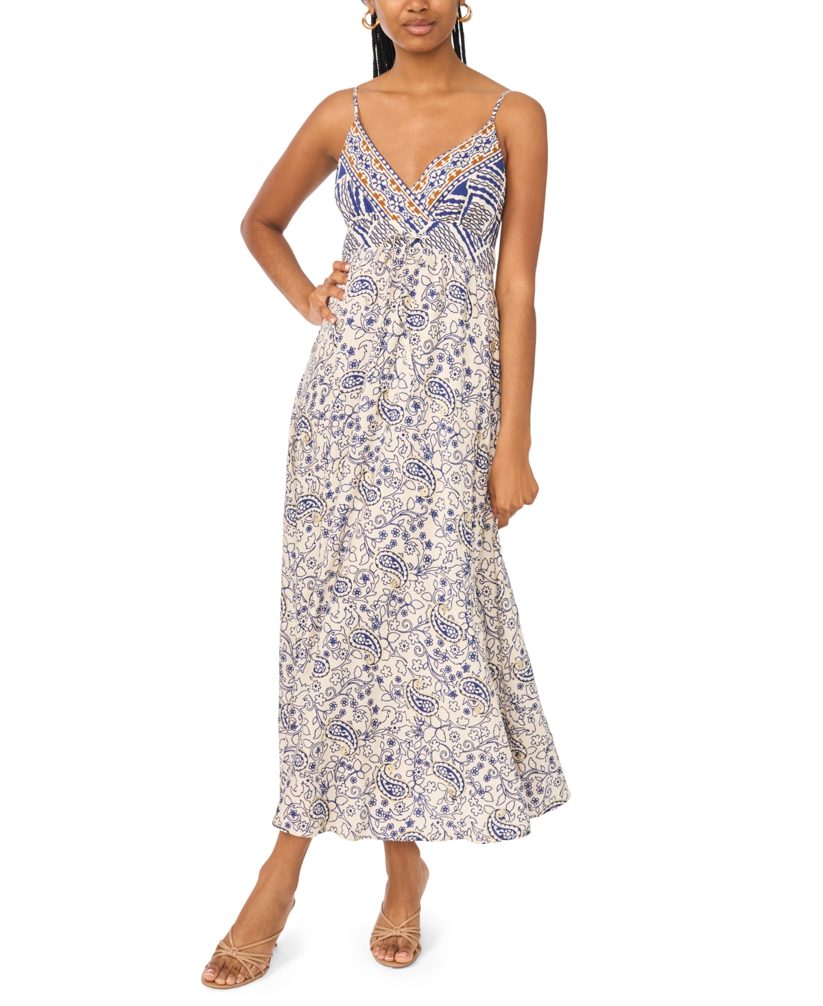 Click here for Msk Womens Flowy Tie-Front V-Neck Midi Dress - Oce... prices