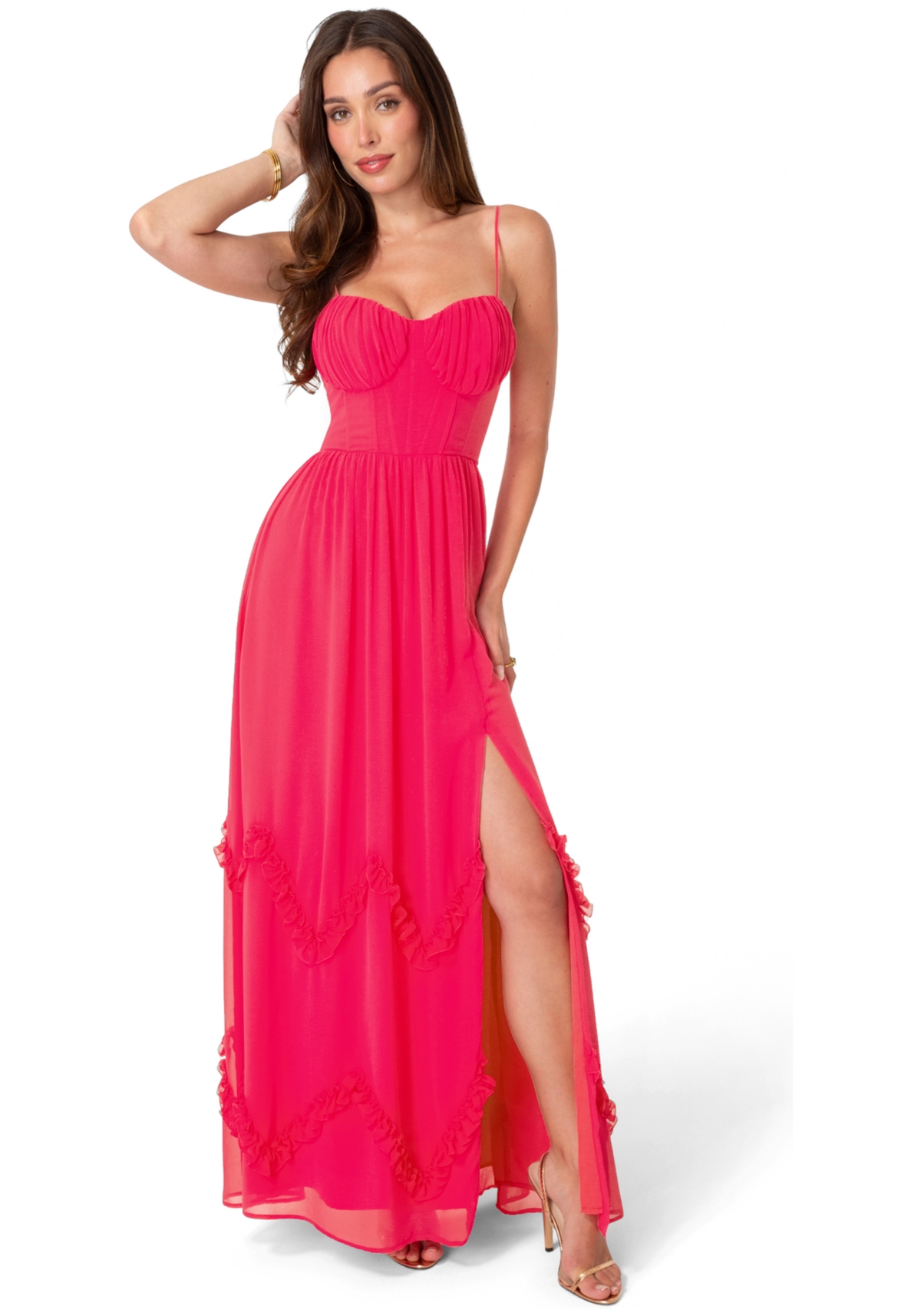 Click here for Bebe Womens Soft Ruffle Corset Maxi Dress - Fuchsi... prices