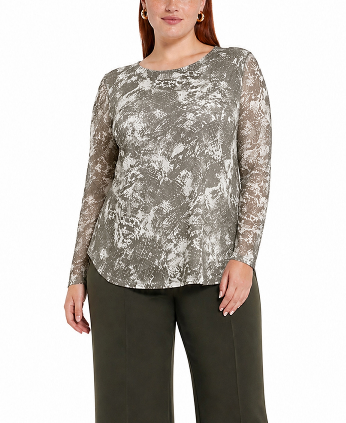 Click here for Coin 1804 Plus Size Python Mesh Scoop Neck Top - I... prices