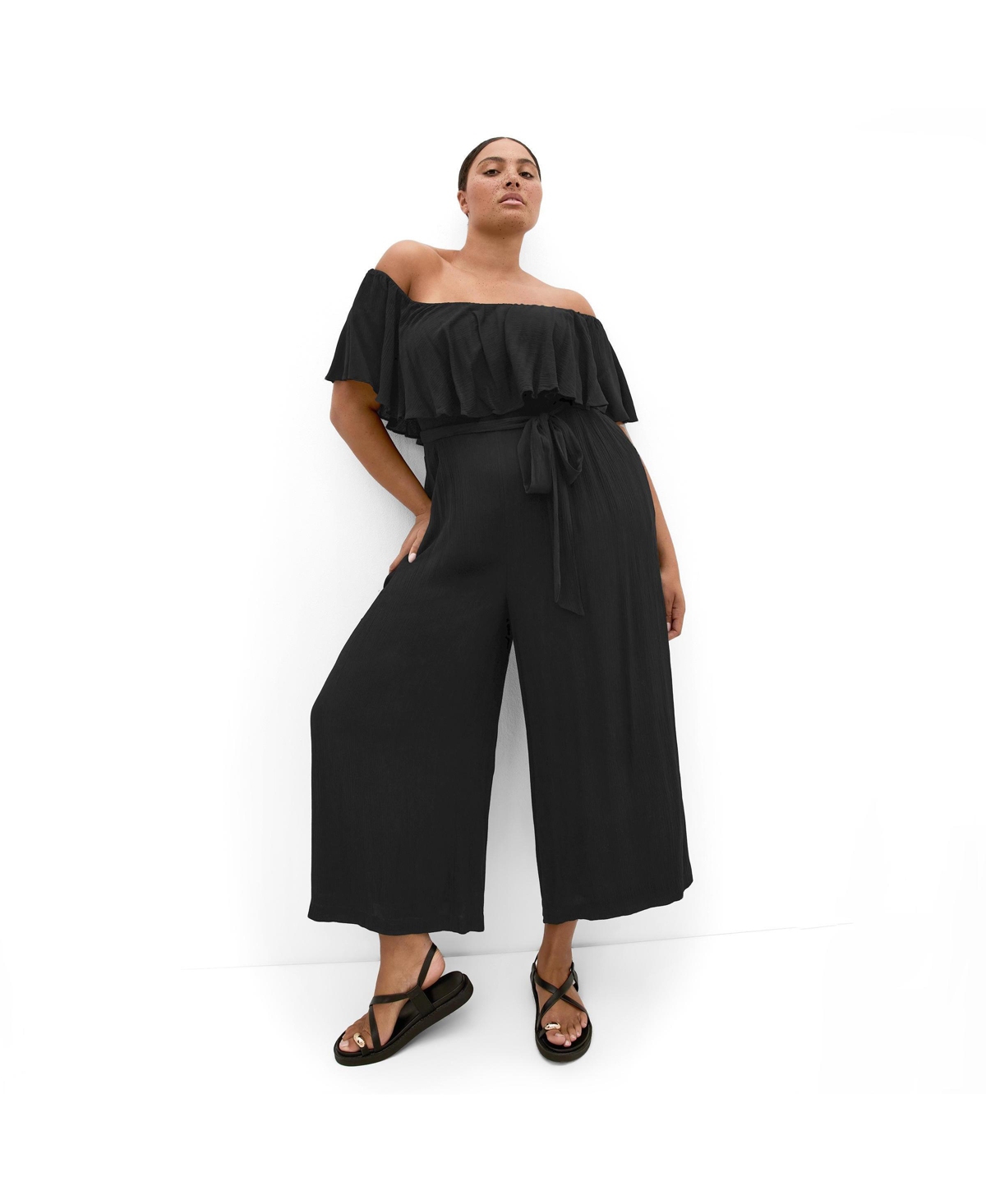 Click here for City Chic Womens Emery Off Shoulder Jumpsuit - Bla... prices