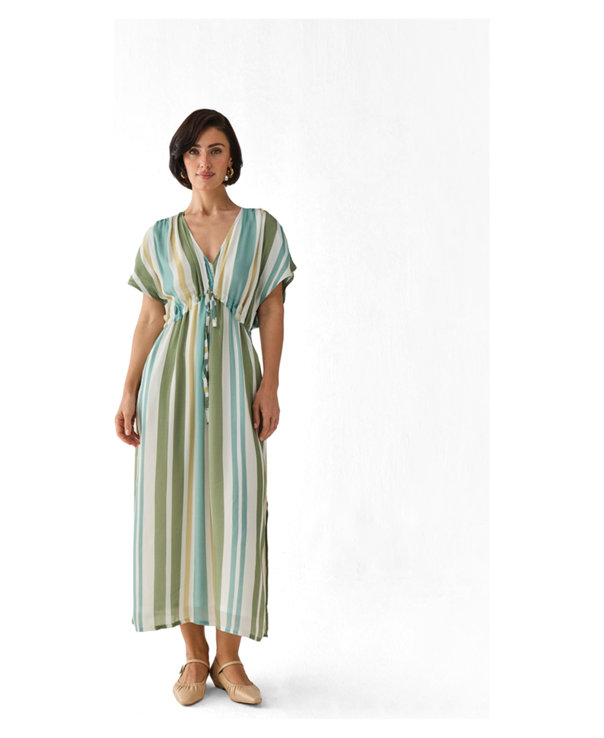 Click here for Reistor Womens Striped Drawstring Waist Maxi Dress... prices