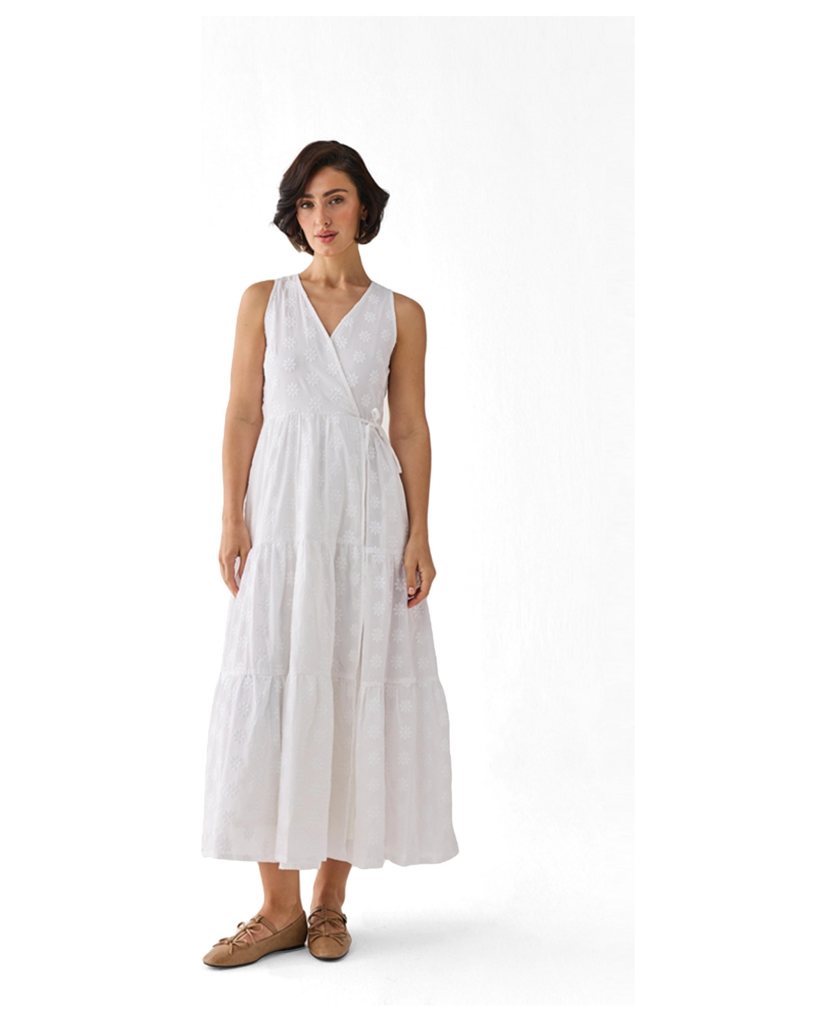 Click here for Reistor Womens Embroidered Cotton Tiered Wrap Maxi... prices