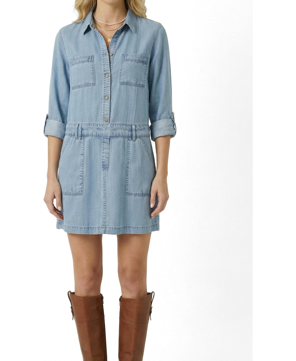 Click here for Modenaire Womens Long-Sleeve Button-Front Denim Mi... prices