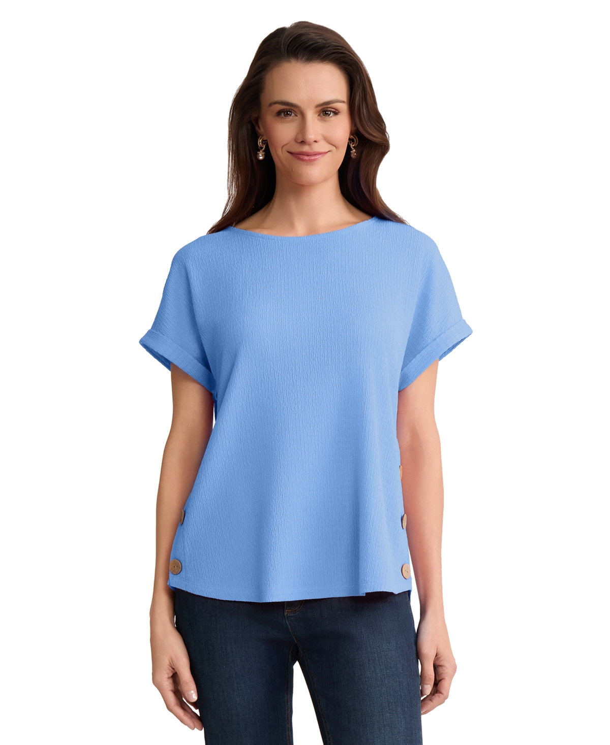 Click here for Jones New York Petite Short-Sleeve Side Button Top... prices