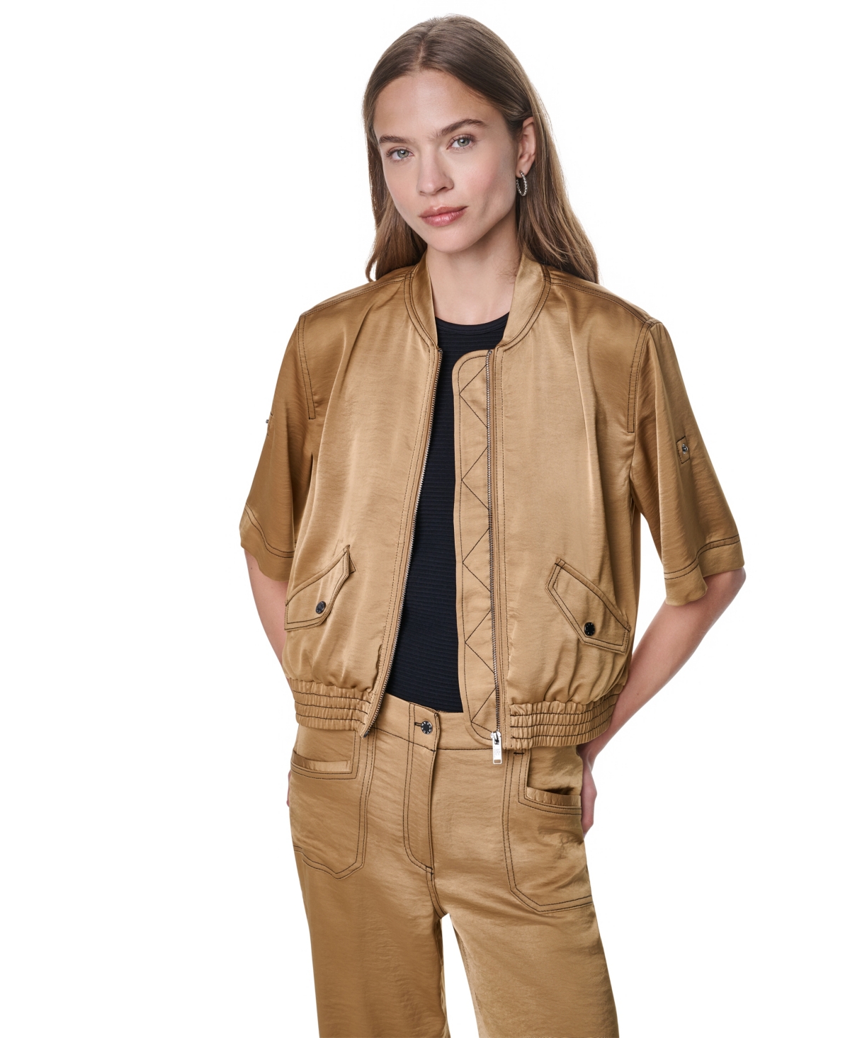 Click here for Dkny Womens Roll Tab Contrast Stitch Glazed Jacket... prices