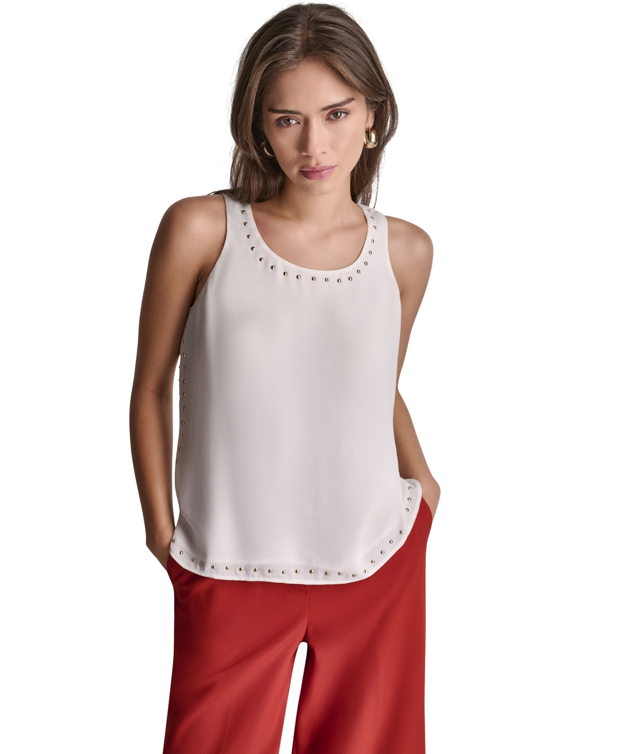 Click here for Bcbg Womens Sleeveless Studded Top - Whisper White prices