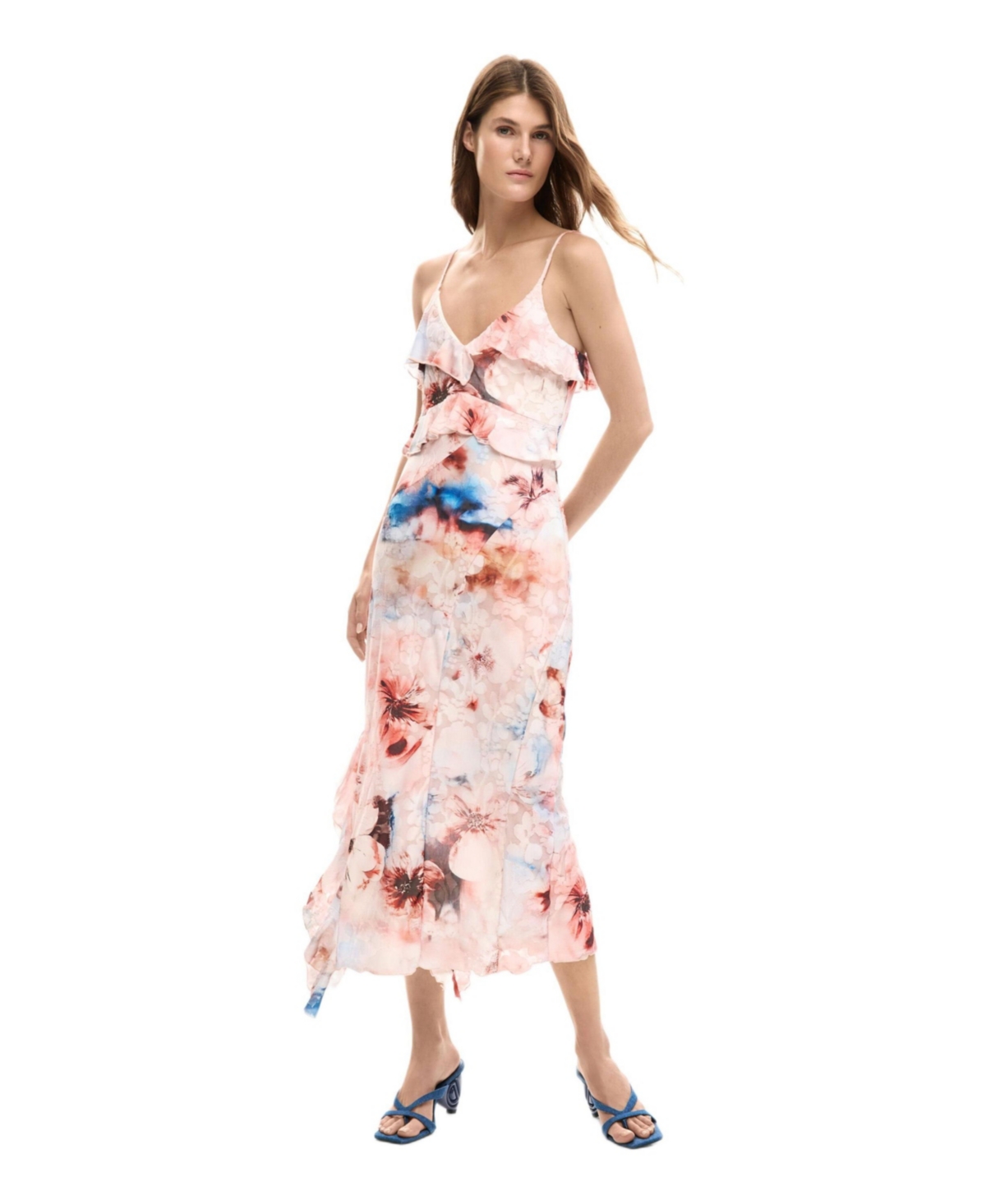 Click here for Desigual Womens Floral ruffle dress - Light pink prices