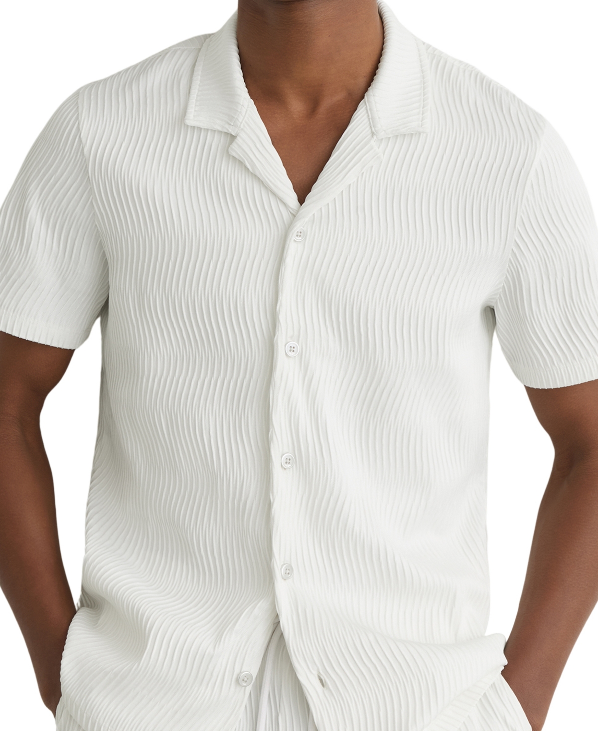 Click here for Reiss Mens Aleo Textured-Wave Cuban-Collar Shirt -... prices