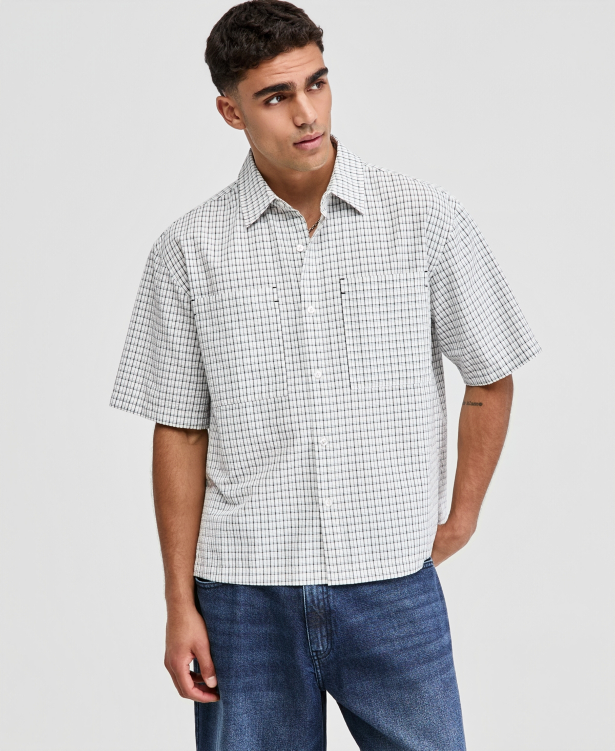 Click here for Mode of One Mens Plaid Seersucker Short-Sleeve Shi... prices