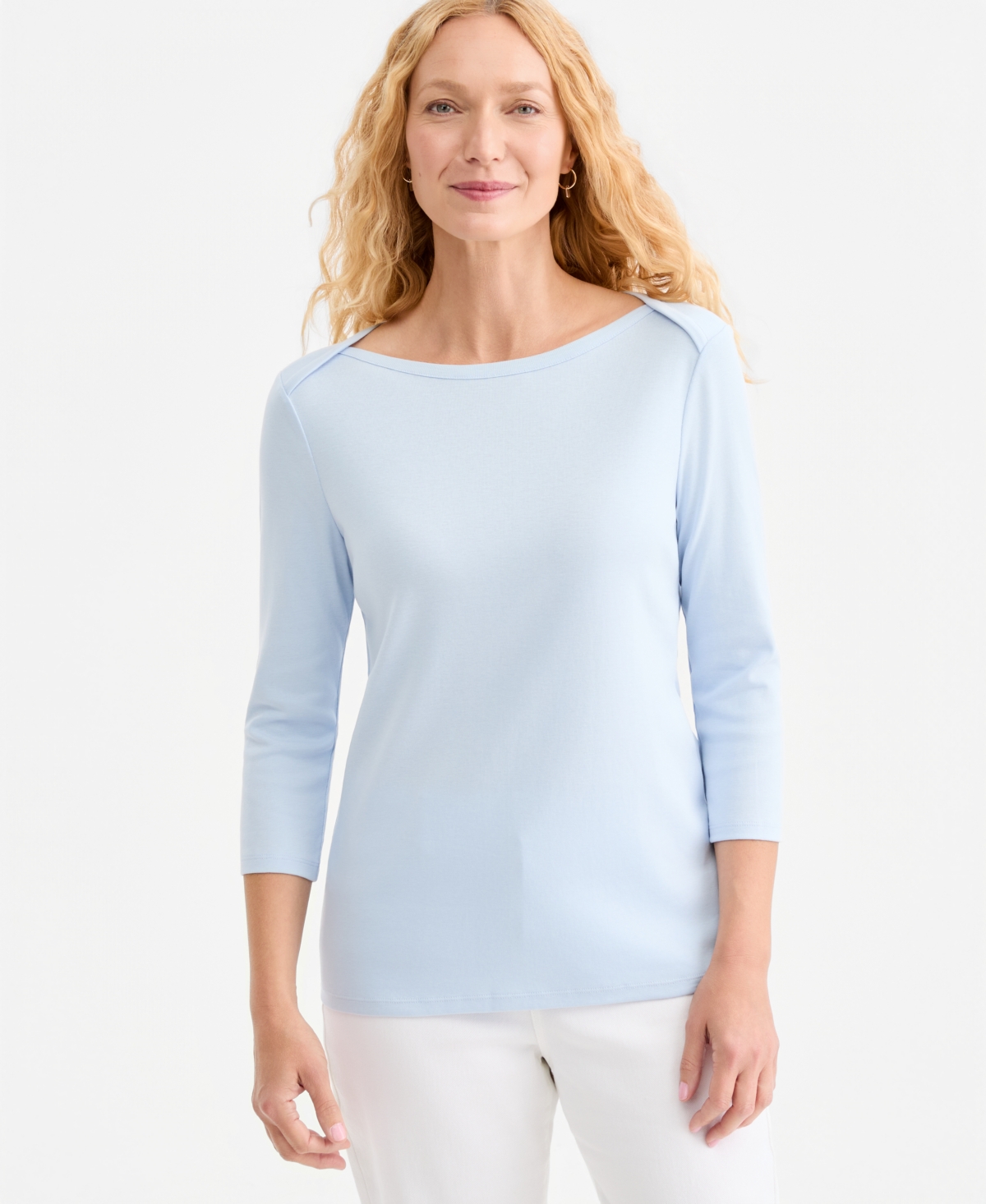 Click here for Style & Co Womens Petite Pima Cotton 3/4-Sleeve Bo... prices