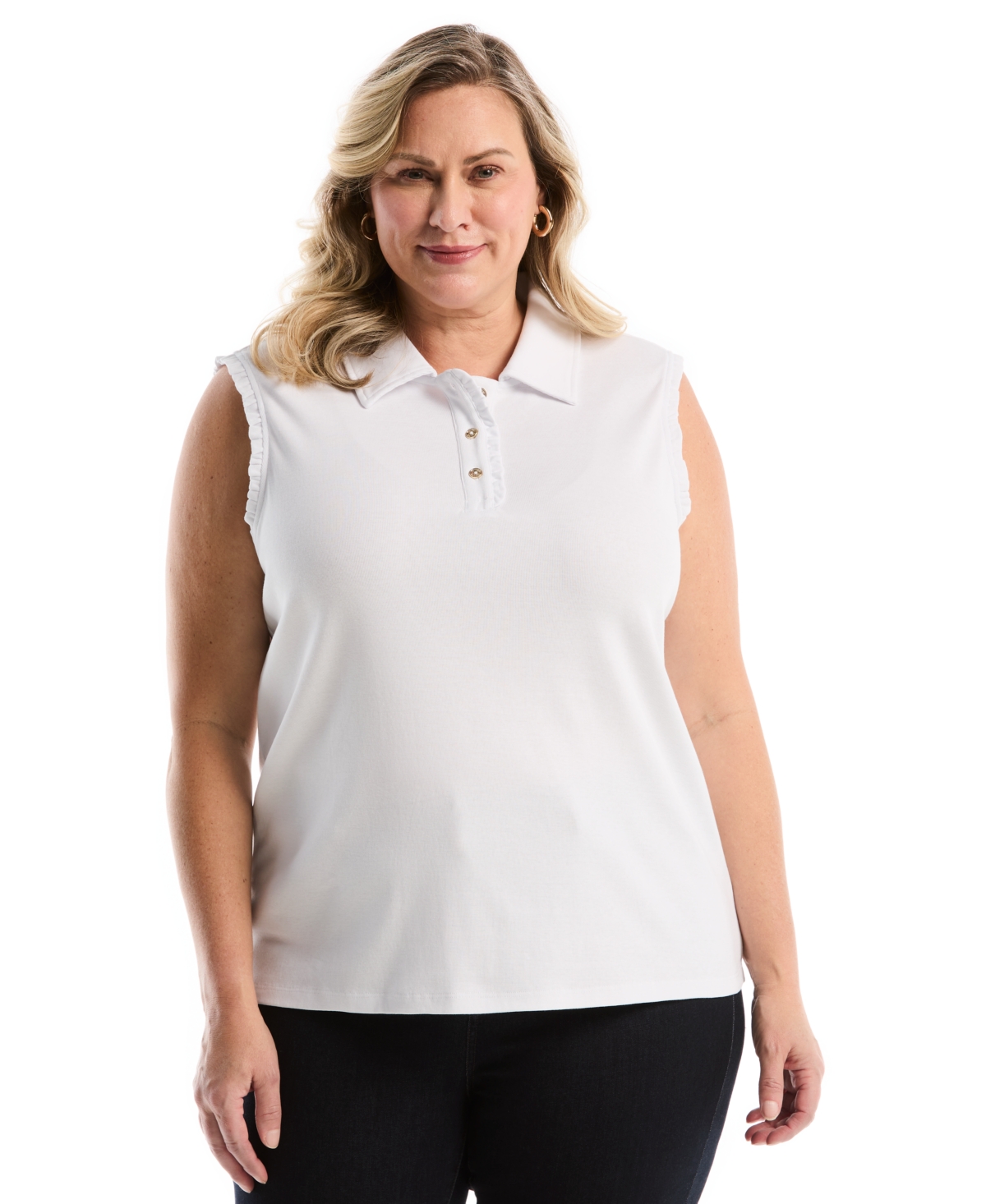 Click here for Rafaella Plus Size Ruffle Trim Sleeveless Polo Shi... prices