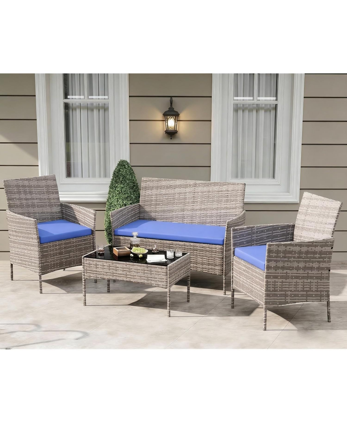 Click here for gaomon Patio Rattan Set with Glass Table  Wicker a... prices