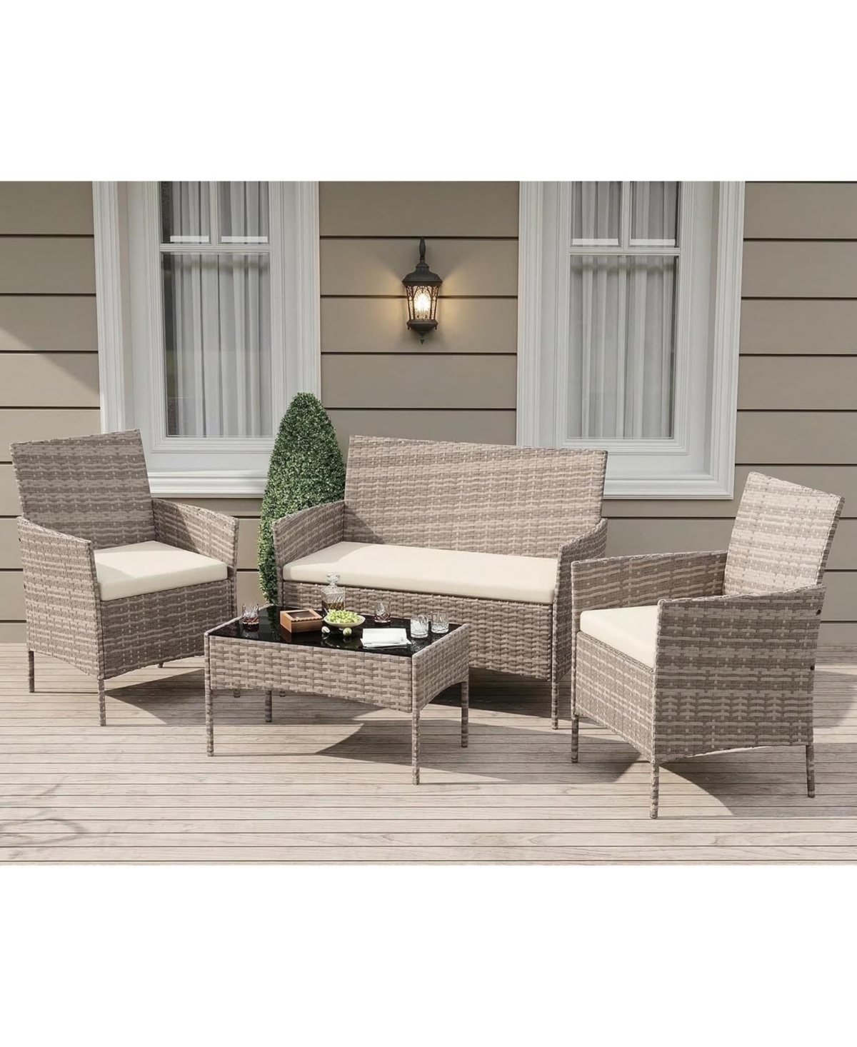 Click here for gaomon Patio Rattan Set with Glass Table  Wicker a... prices