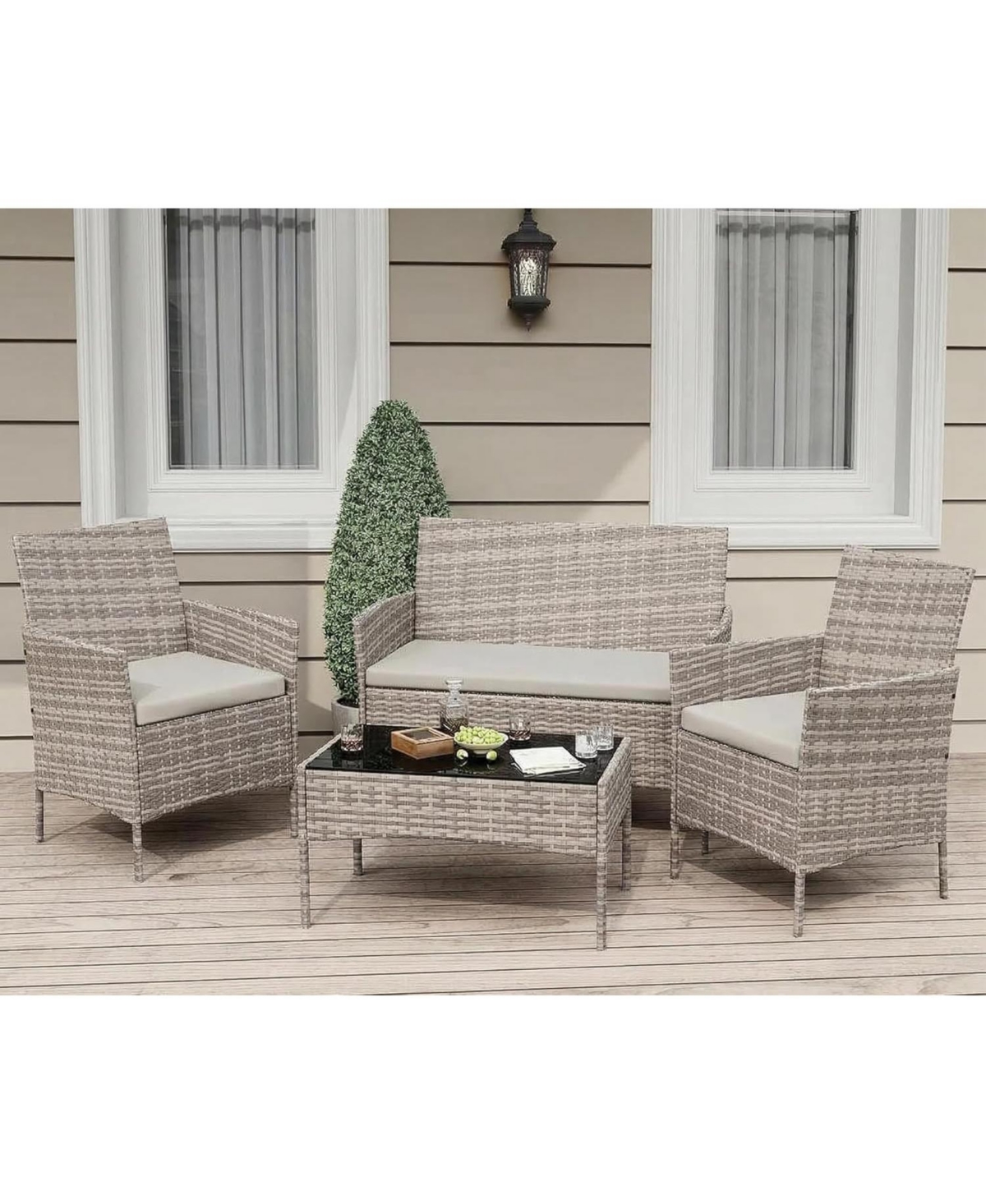 Click here for gaomon Patio Rattan Set with Glass Table  Wicker a... prices