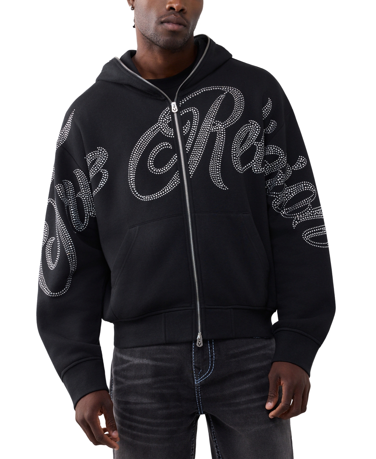 Click here for True Religion Mens Crystal Script Boxy Full-Zip Ho... prices