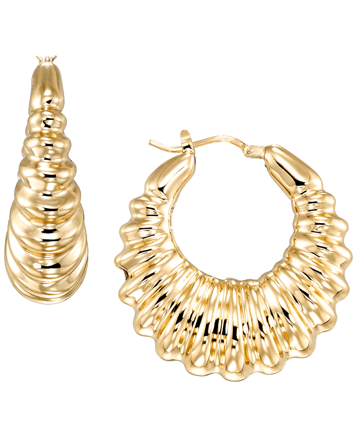 Click here for Italian Gold Polished Shrimp Texture Hoop Earrings... prices