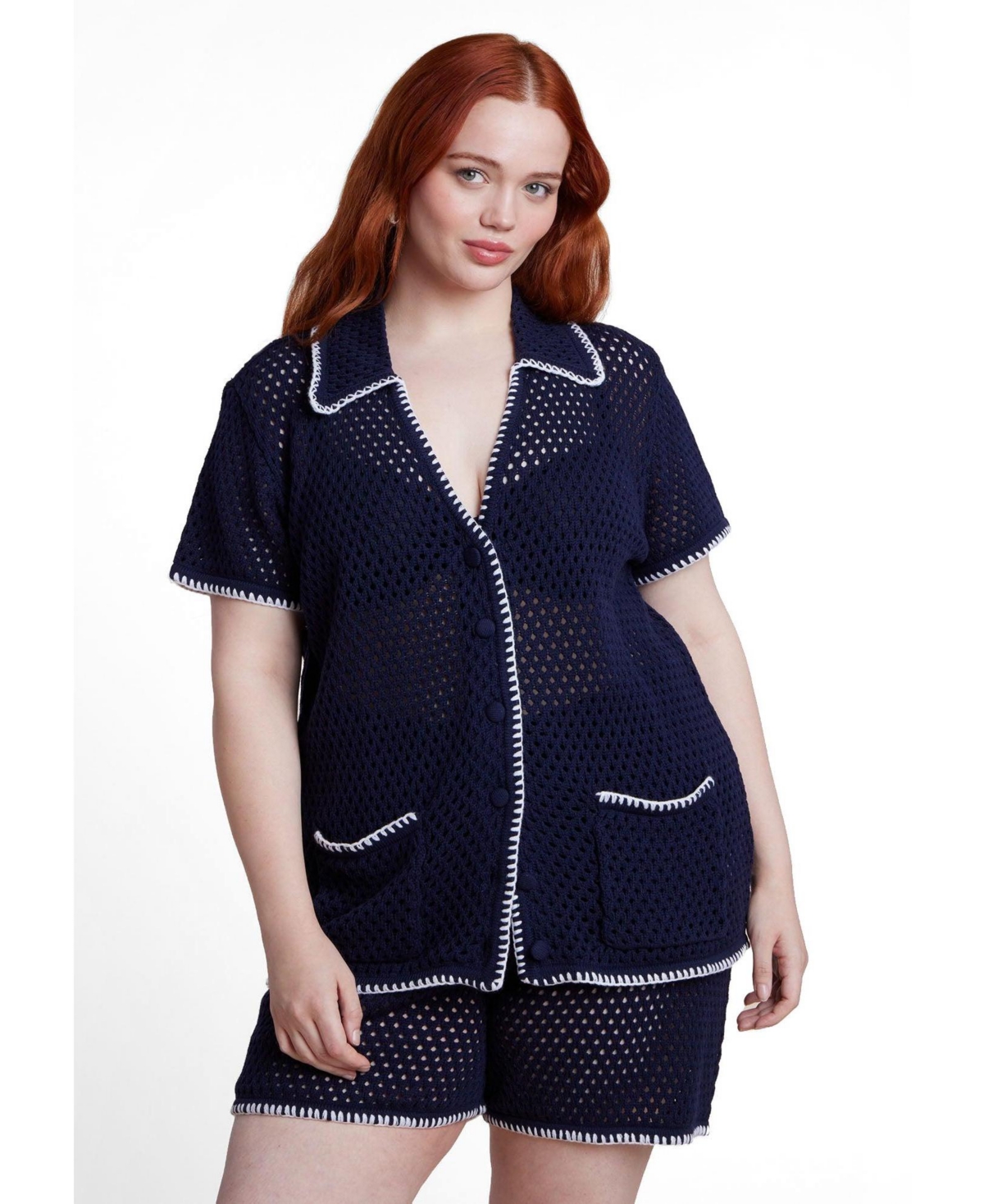 Click here for Eloquii Womens Crochet Sweater Tee - Evening blue prices