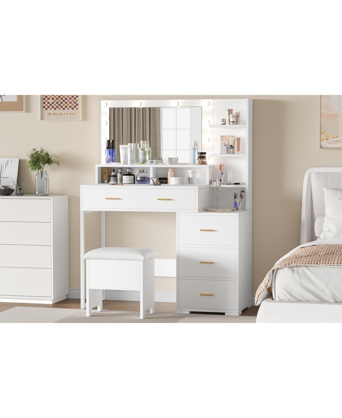 Click here for gaomon Vanity Desk with Led Mirror and 3 Color Lig... prices