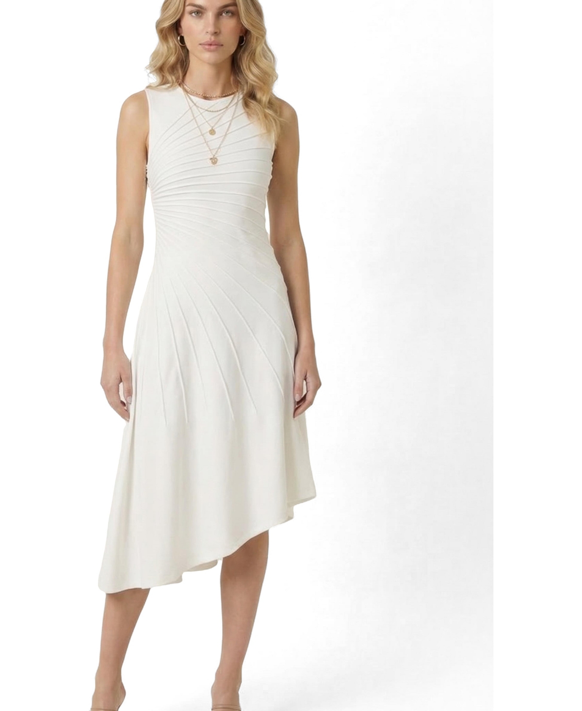 Click here for Modenaire Womens Sleeveless Asymmetrical-Hem Midi... prices