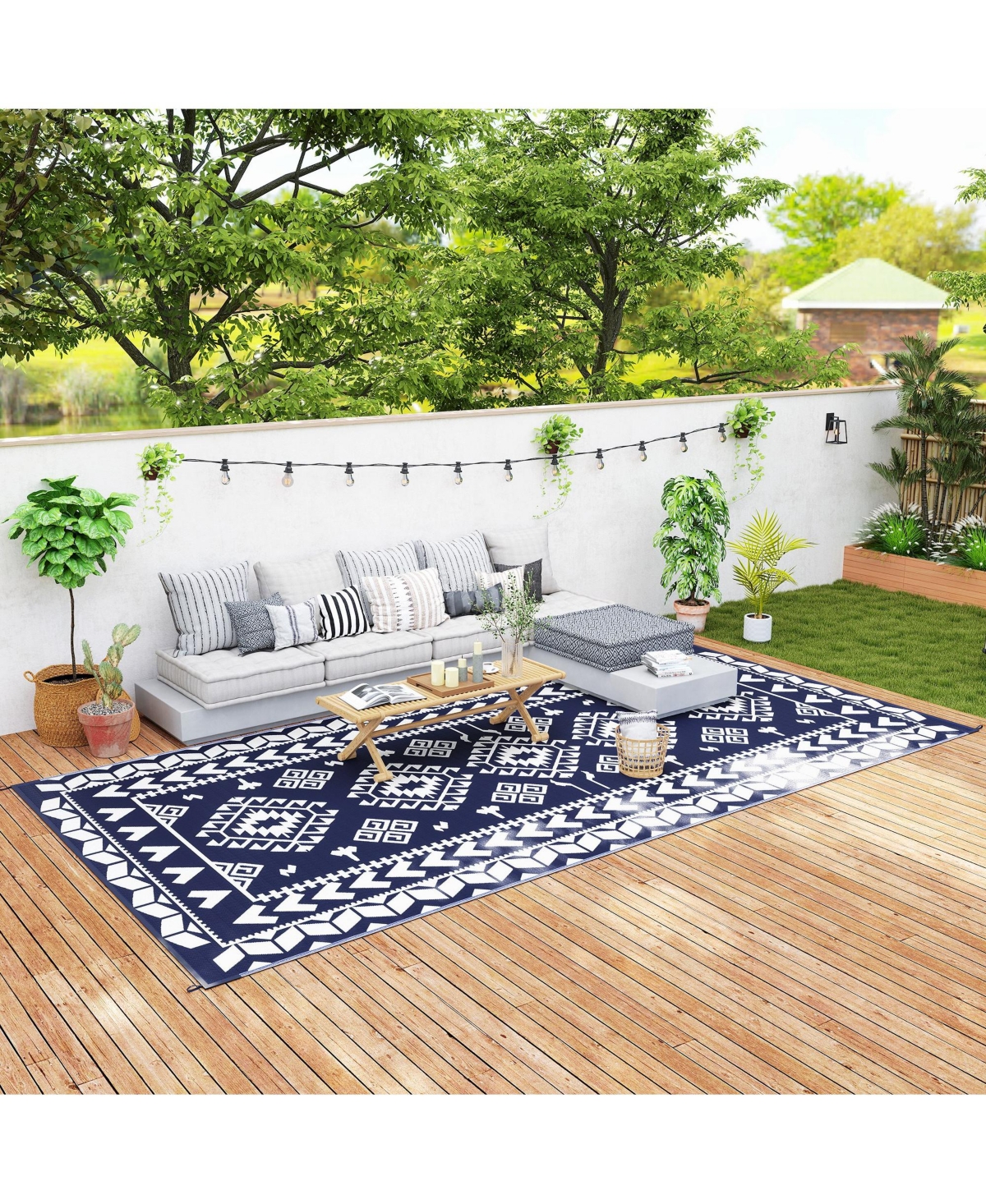 Click here for Outsunny Outdoor Rug  9 x 18 Floor Mat  Rhombus Pa... prices