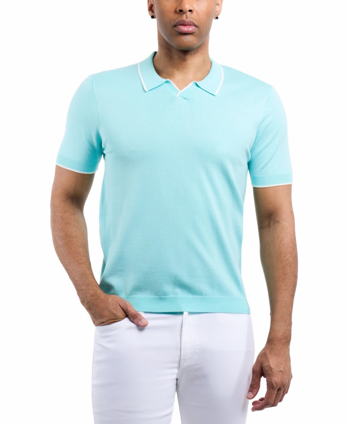 Click here for Xray Mens Johnny Collar Sweater Polo - Aqua prices