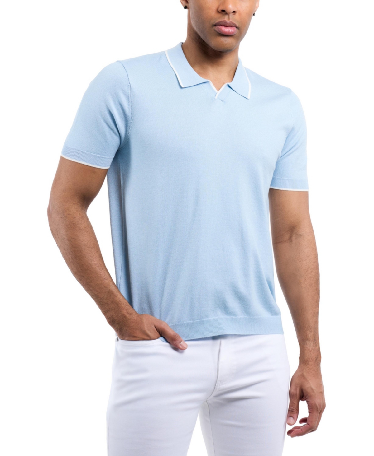 Click here for Xray Mens Johnny Collar Sweater Polo - Baby blue prices