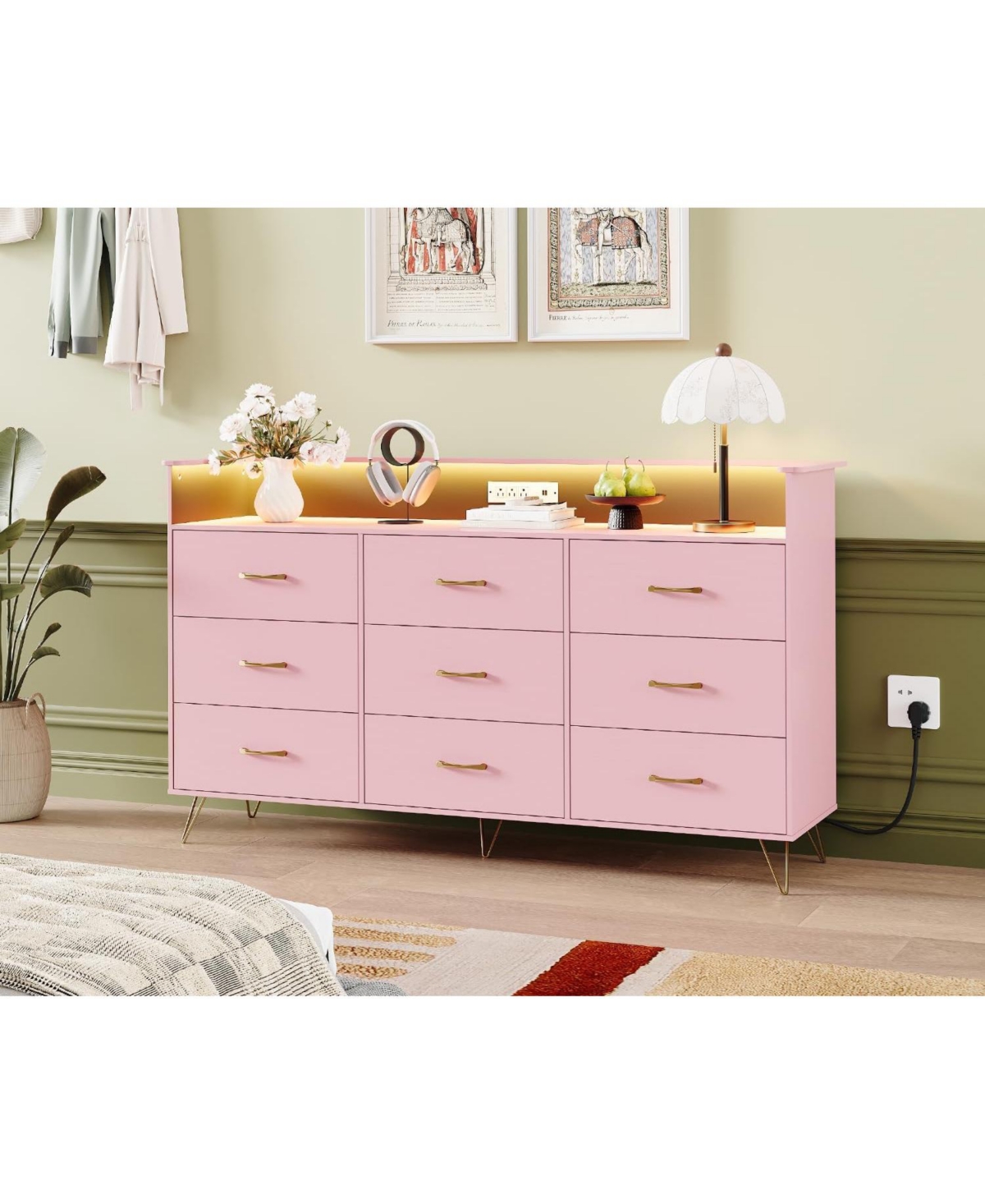 Click here for gaomon 9 Drawer Wood Dresser with Led Lights & App... prices