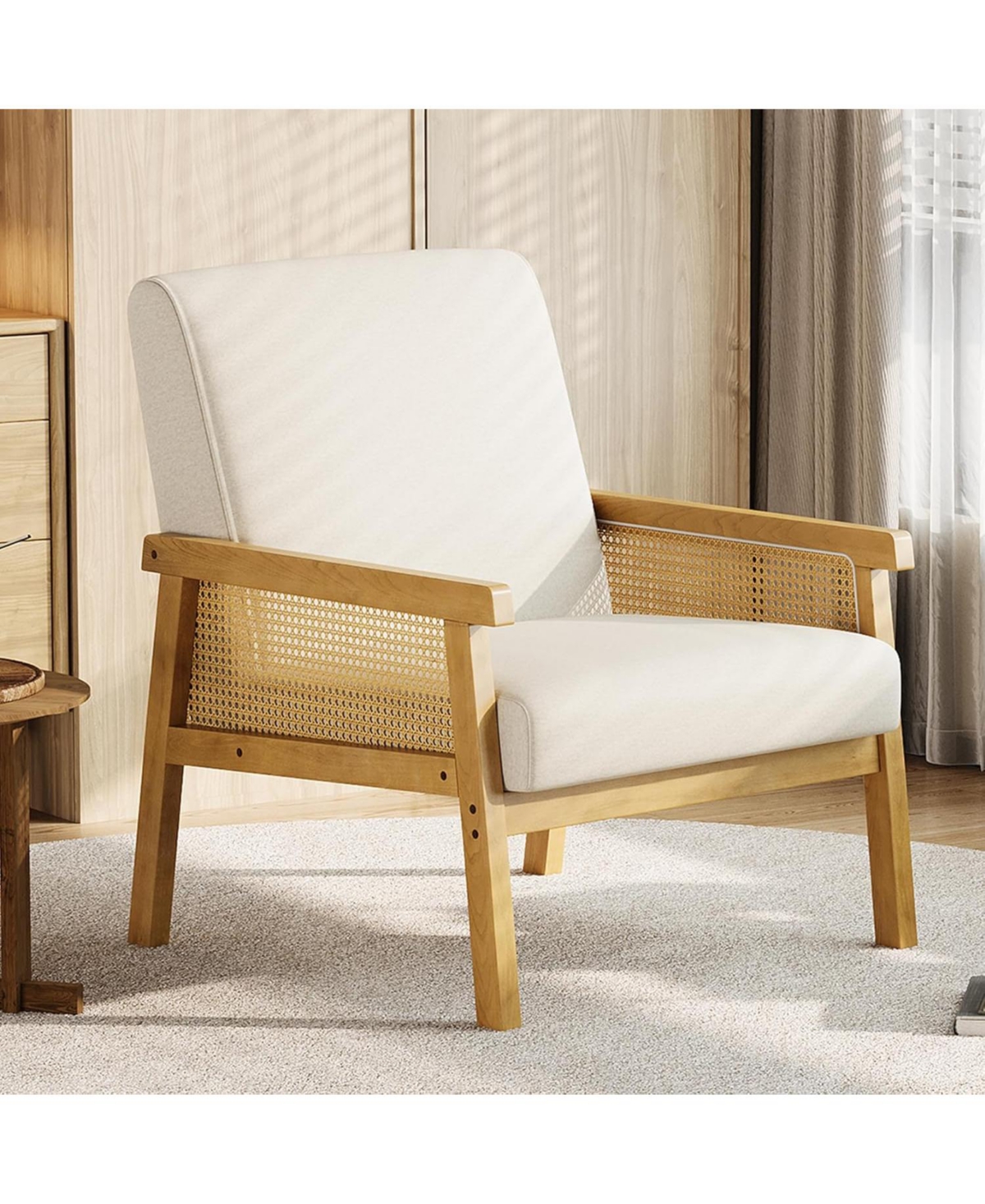 Click here for gaomon Linen Accent Chair Rattan Armchair with Woo... prices