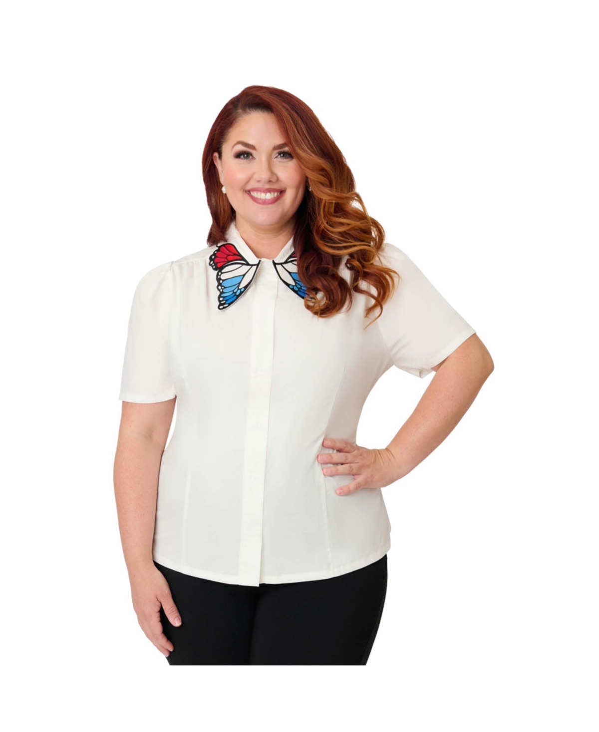 Click here for Plus Size Blouse With Embroidered Collar - White w... prices