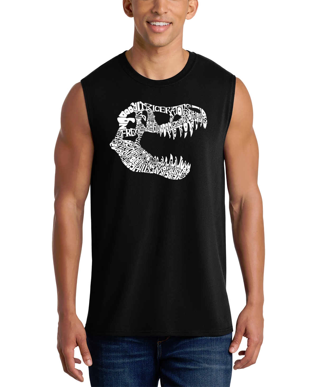 Click here for La Pop Art Mens T-Rex Skull Graphic Tank Top - Bla... prices