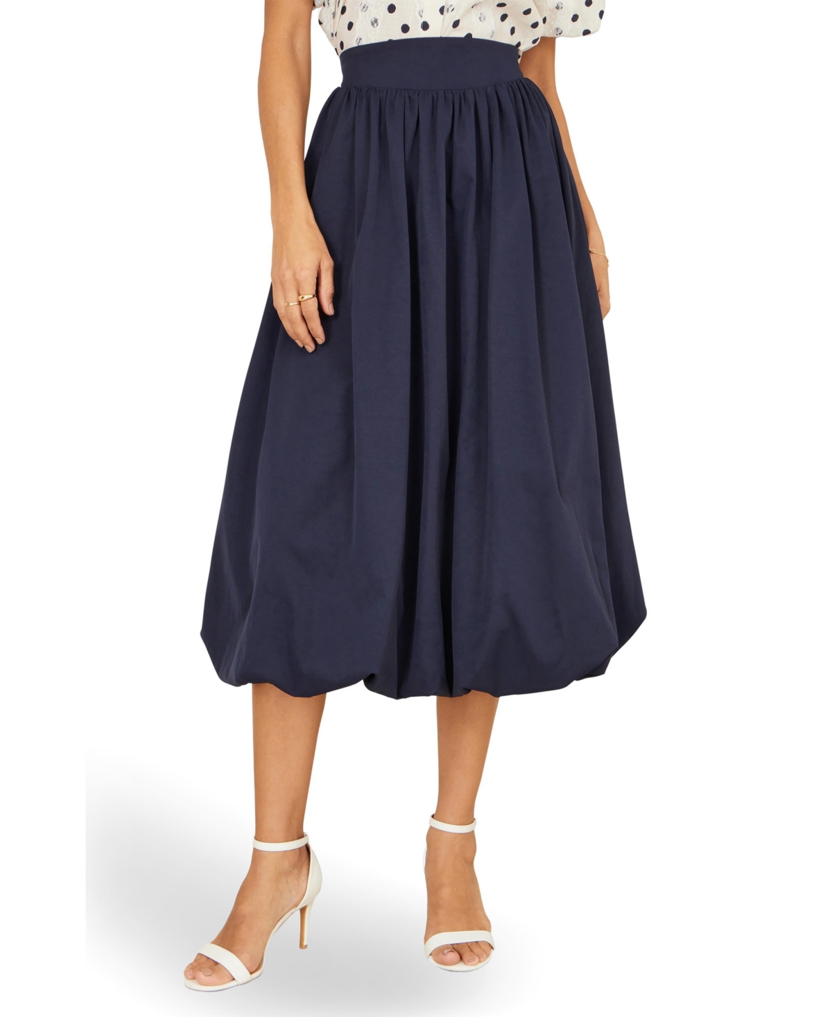 Click here for Yumi Womens Satin Bubble Hem Midi Skirt - Navy prices