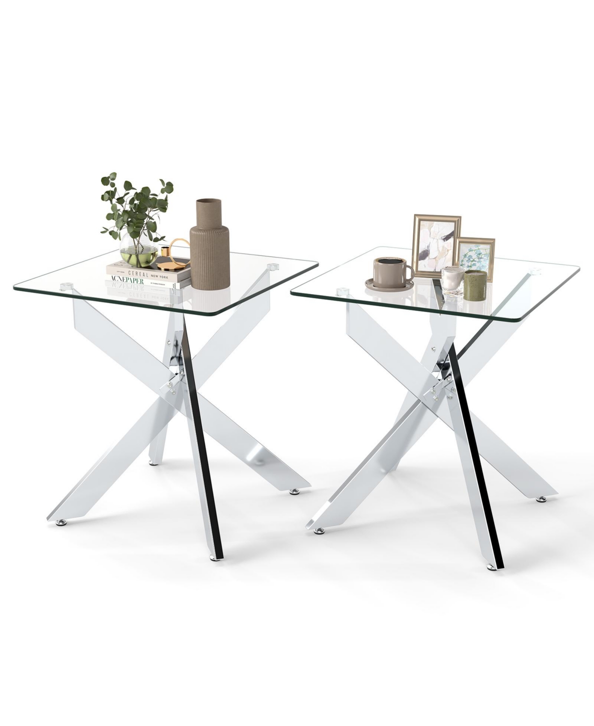 Click here for Gymax 2PCS Glass Side Table Square End Table w/Tem... prices