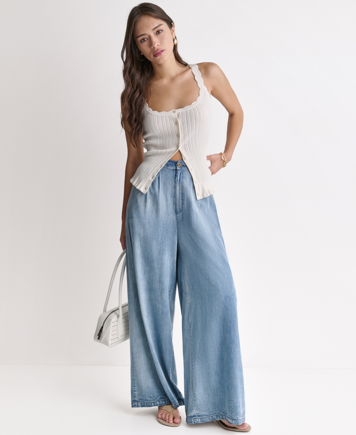 Click here for Bcbg Womens High Rise Wide-Leg Denim Pants - Blue prices