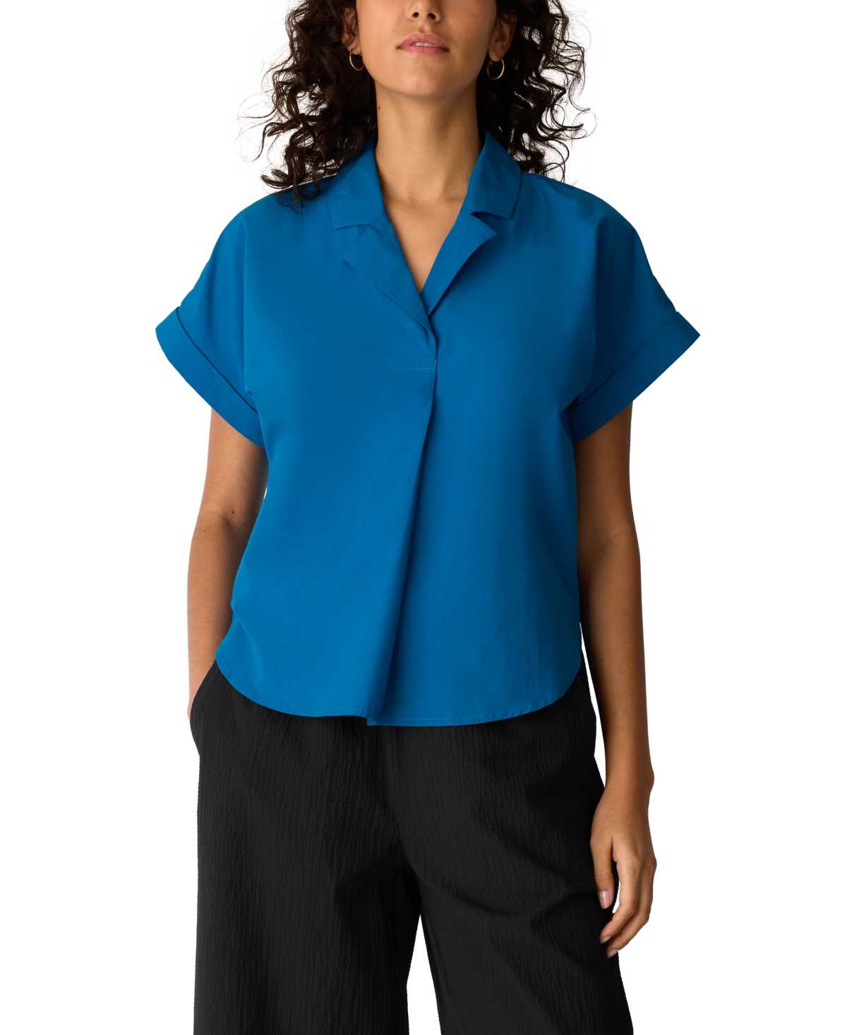 Click here for Eileen Fisher Womens Cotton Poplin Notch Collar Sh... prices