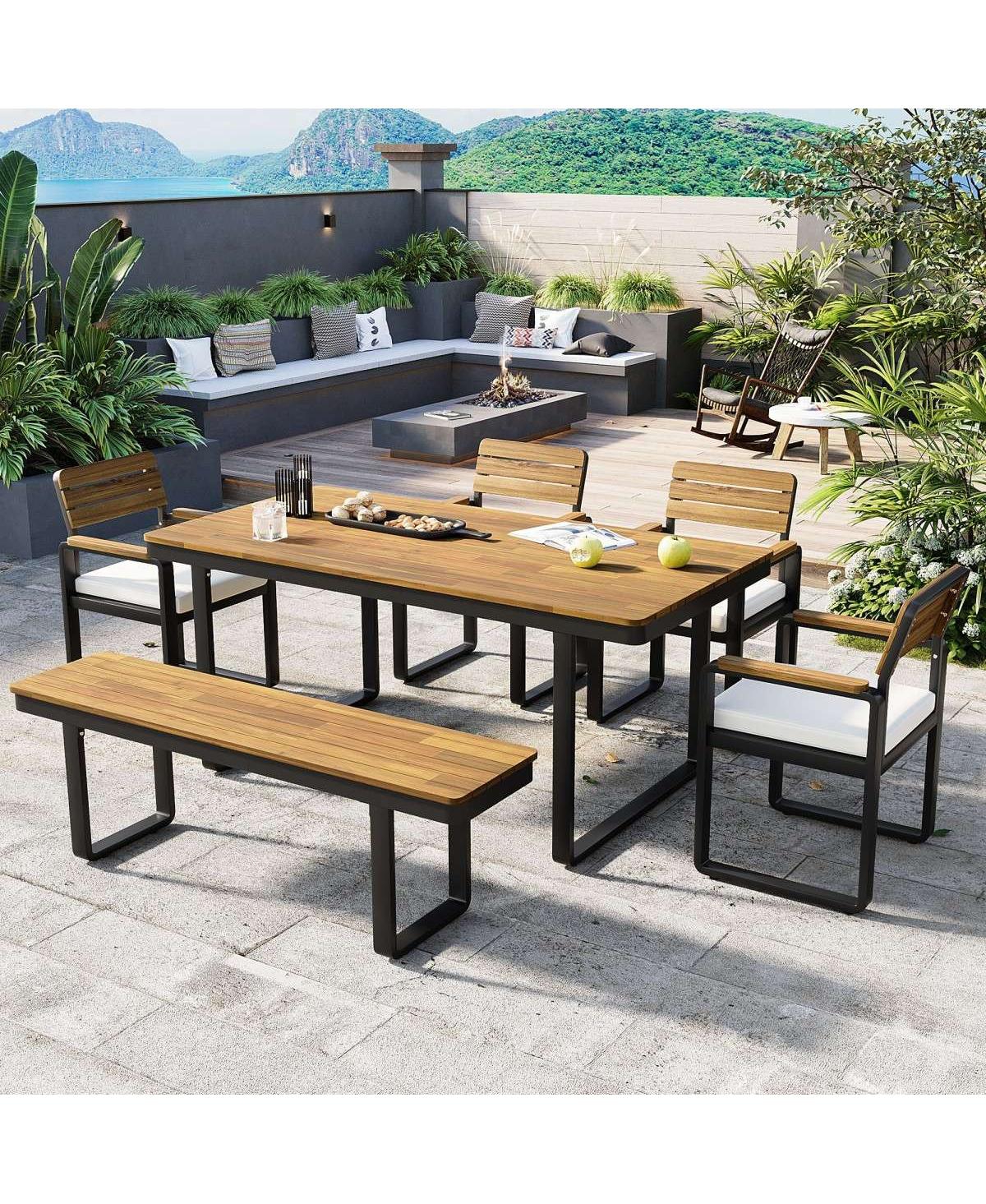 Click here for Asagikoiai 6-Piece Acacia Wood Outdoor Dining Set... prices