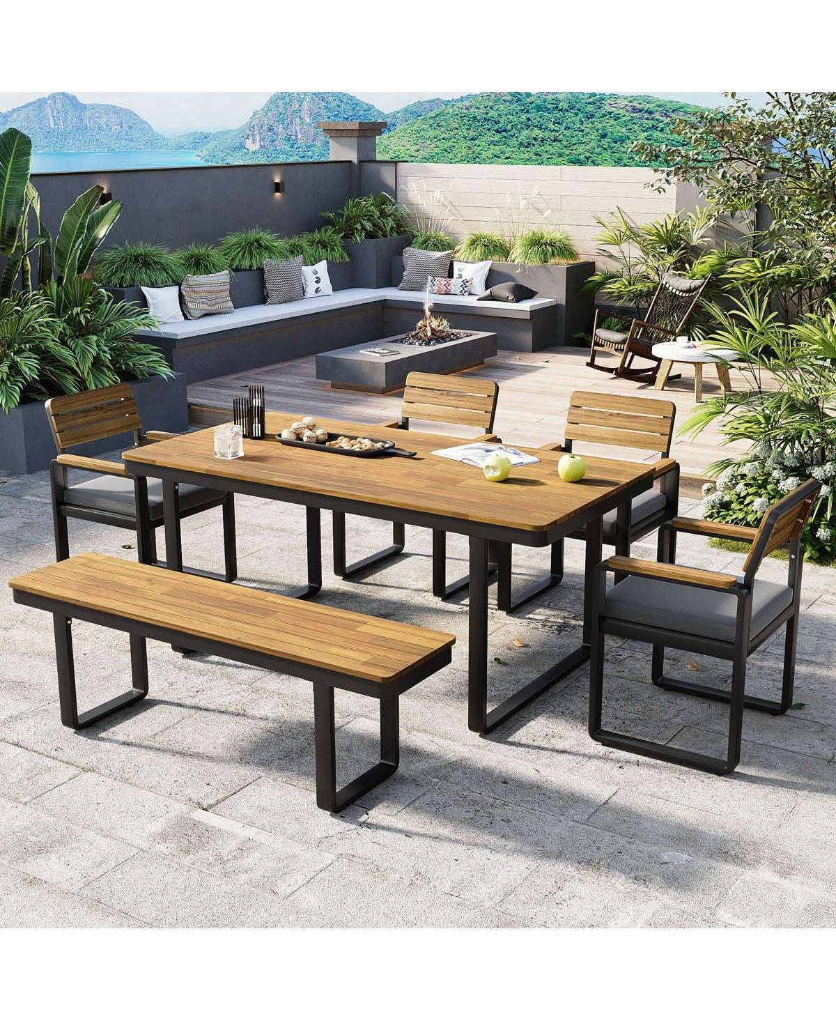 Click here for Asagikoiai 6-Piece Acacia Wood Outdoor Dining Set... prices