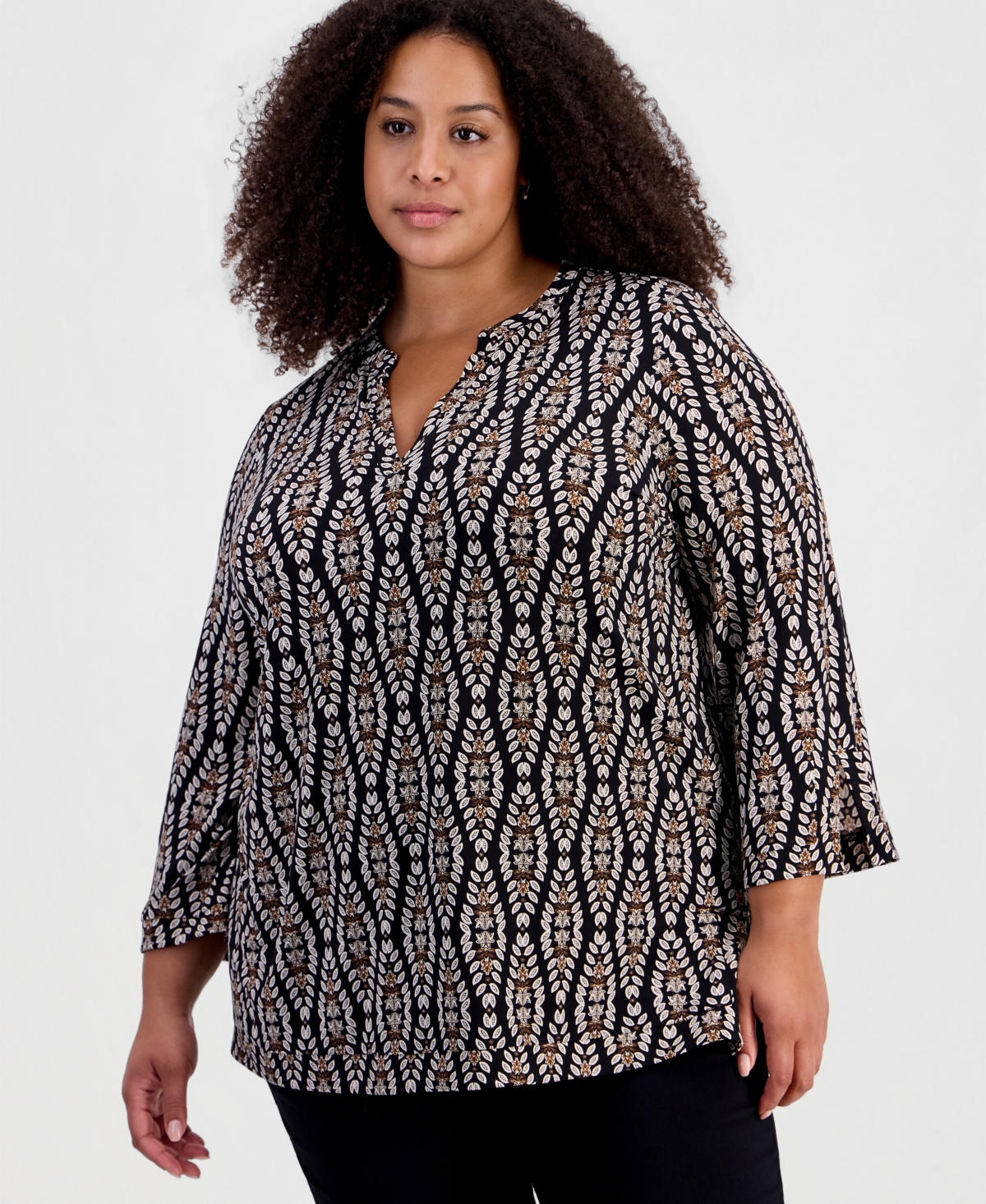 Click here for Jm Collection Plus Size Printed 3/4-Sleeve Splitne... prices