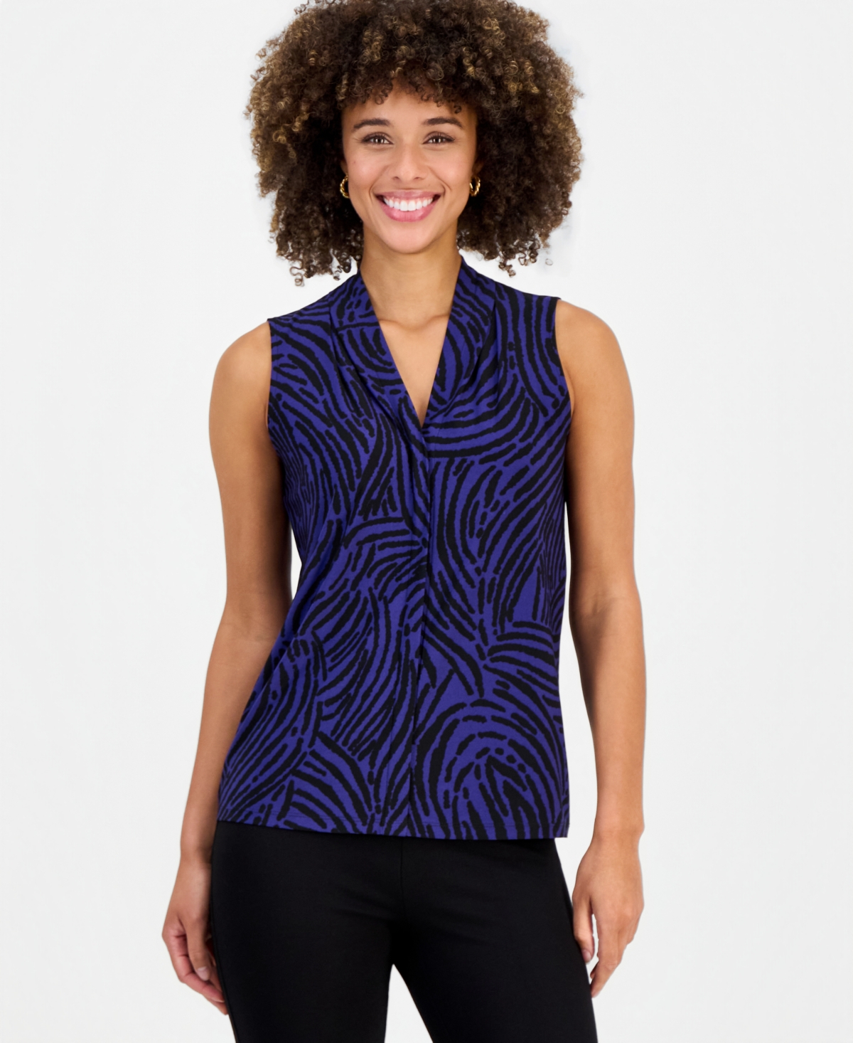 Click here for Kasper Womens Printed V-Neck Sleeveless Blouse - M... prices
