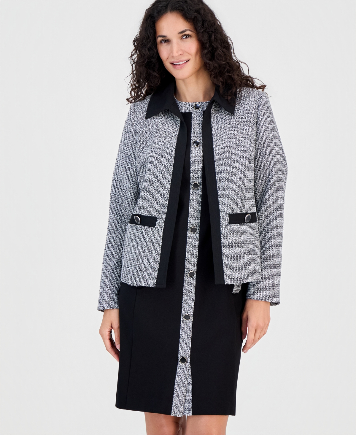 Click here for Kasper Petite Point Collar Tweed-Trim Blazer Jacke... prices