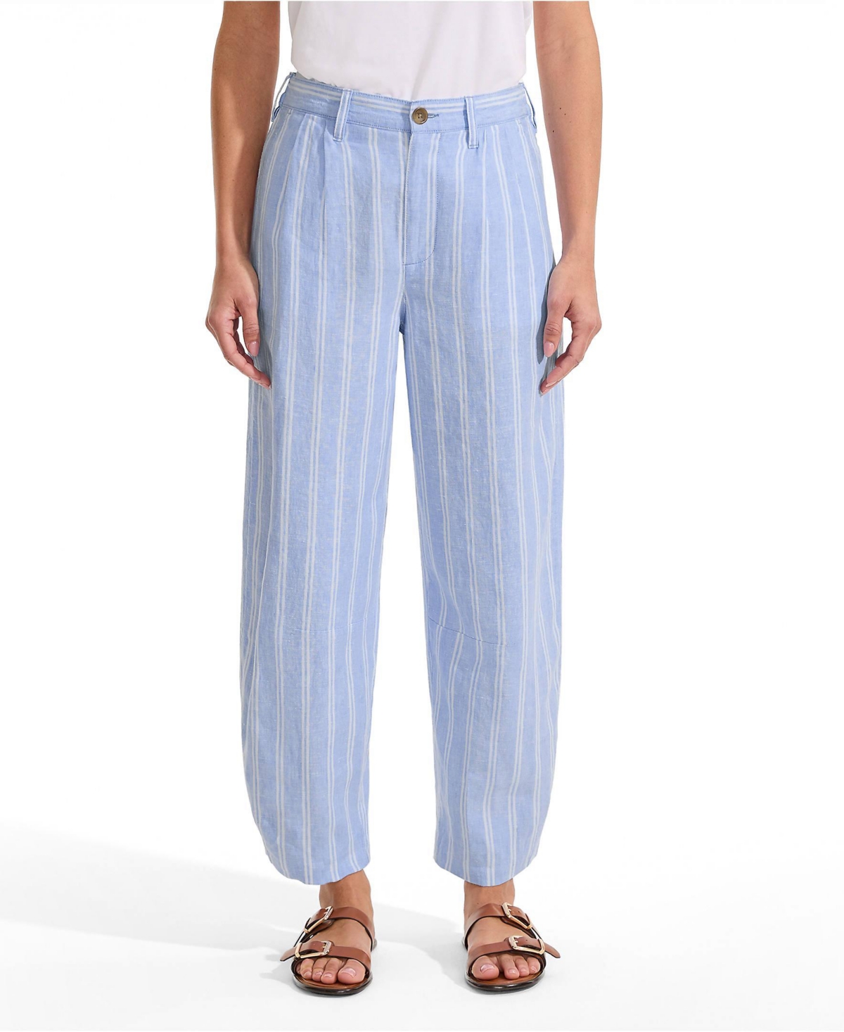 Click here for Lands End Petite Linen High Rise Pleated Barrel Le... prices