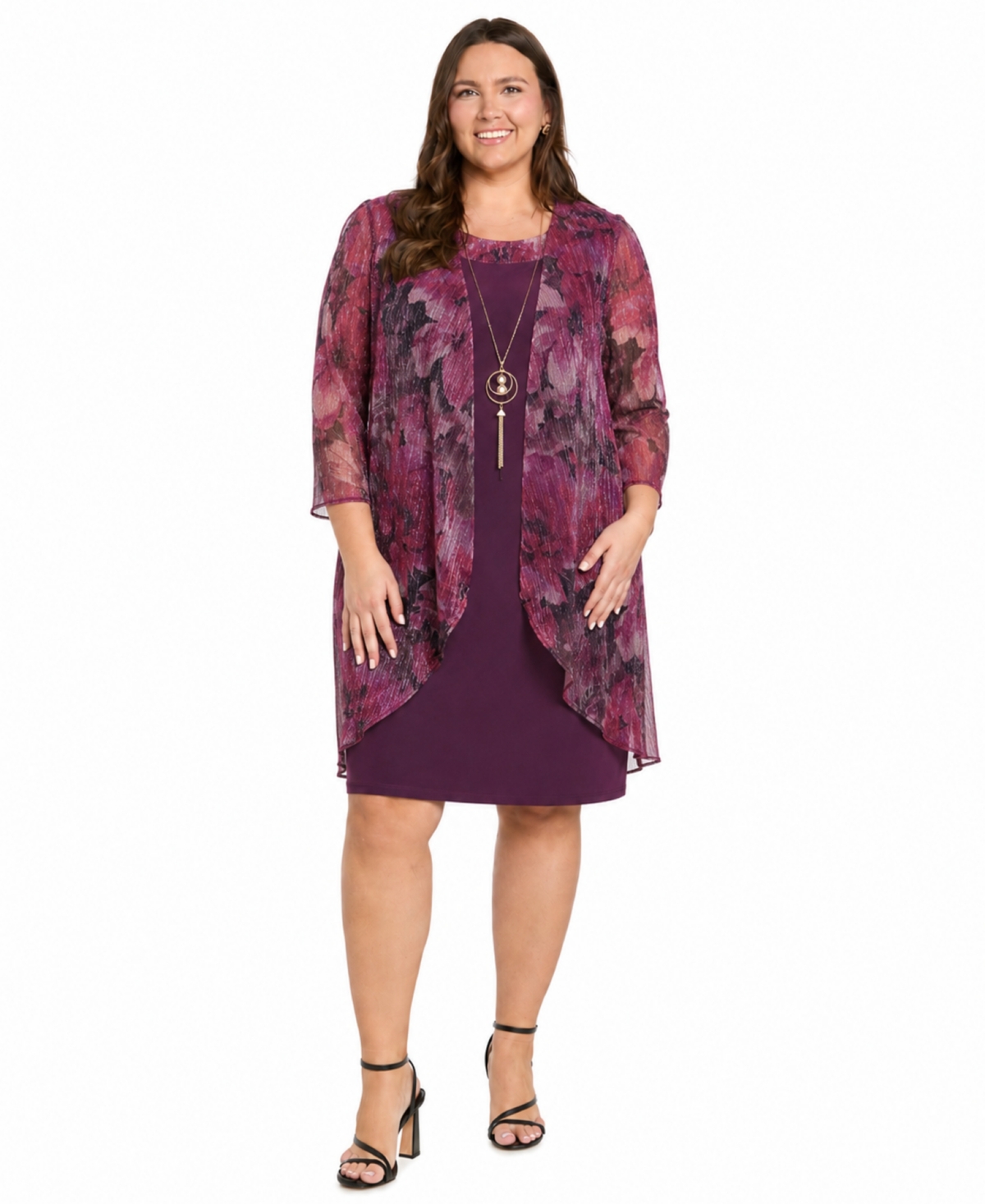 Click here for R & M Richards Plus Size Waterfall Scoop Neck Dres... prices