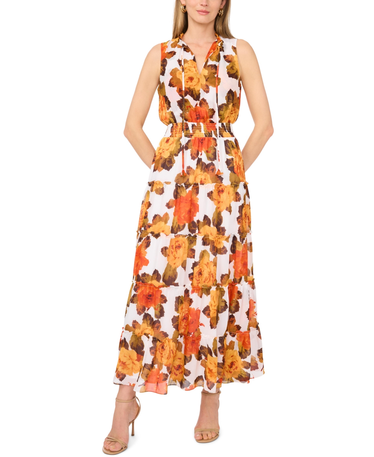 Click here for 1.state Womens V-Neck Smocked Waist Tiered Maxi Dr... prices