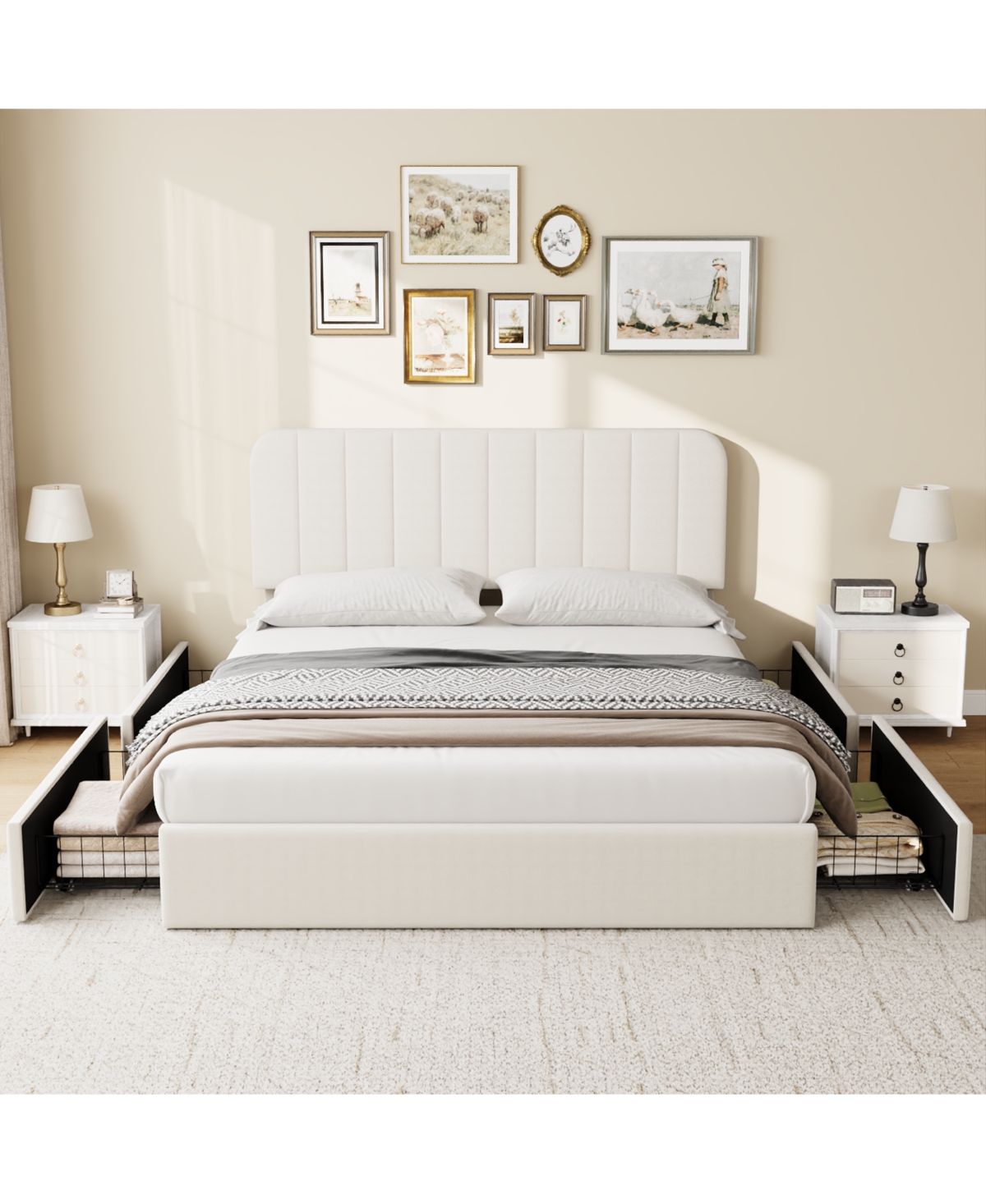 Click here for gaomon Velvet Upholstered Platform Bed with 4 Draw... prices