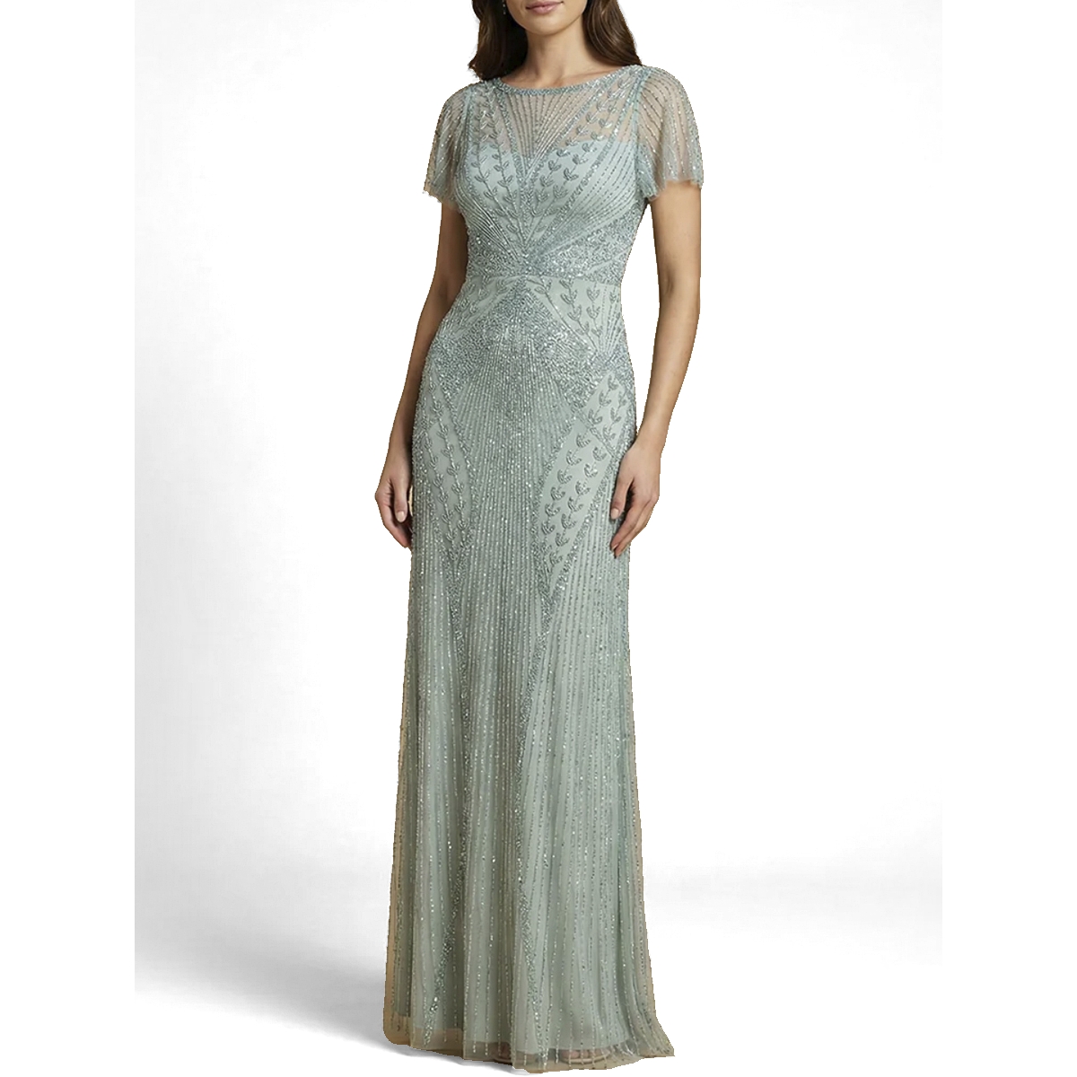 Click here for Lara Womens Beaded Flutter Sleeve Gown - Dusty gre... prices