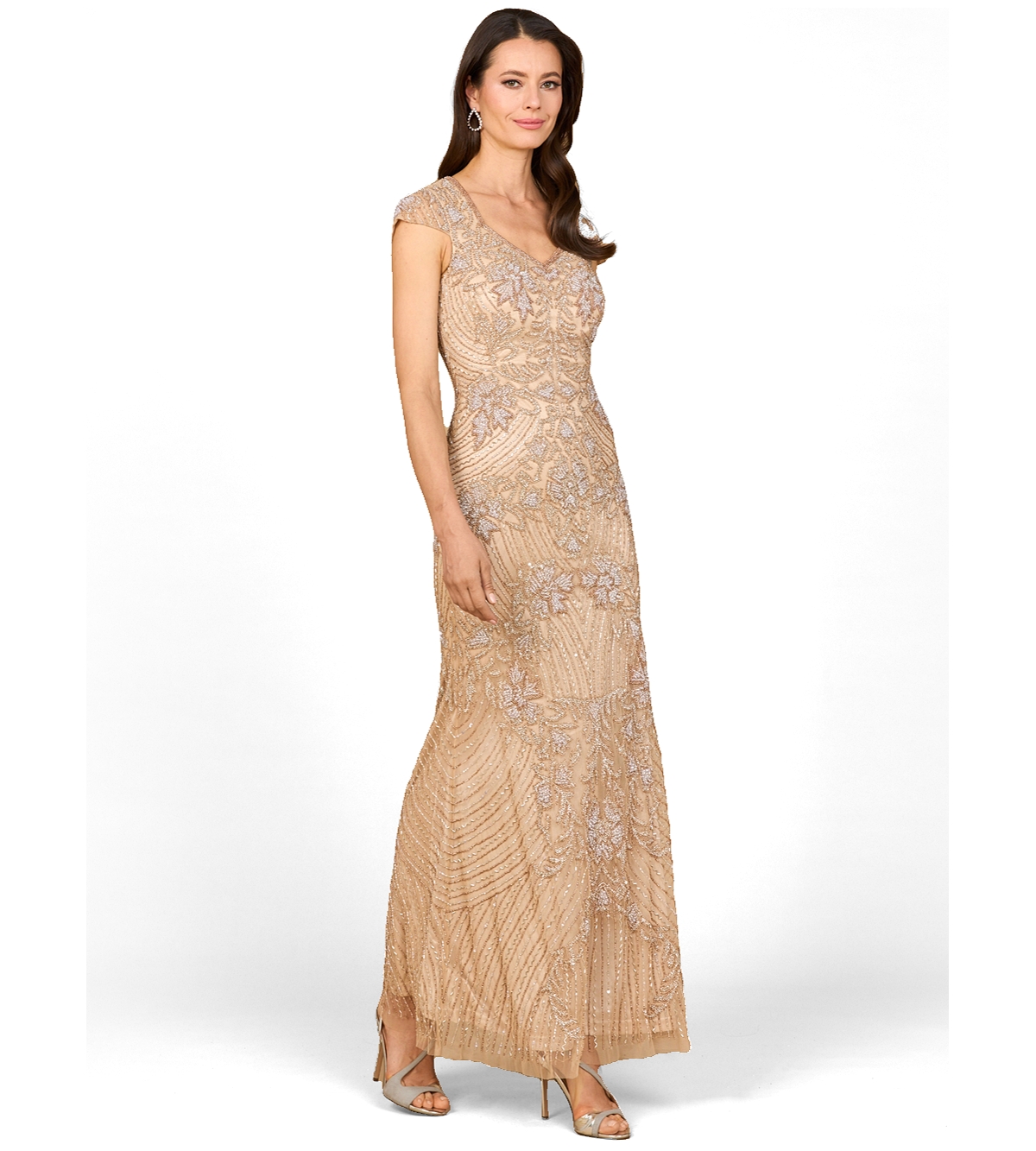 Click here for Lara Womens Beaded Cap Sleeve Gown - Nude prices