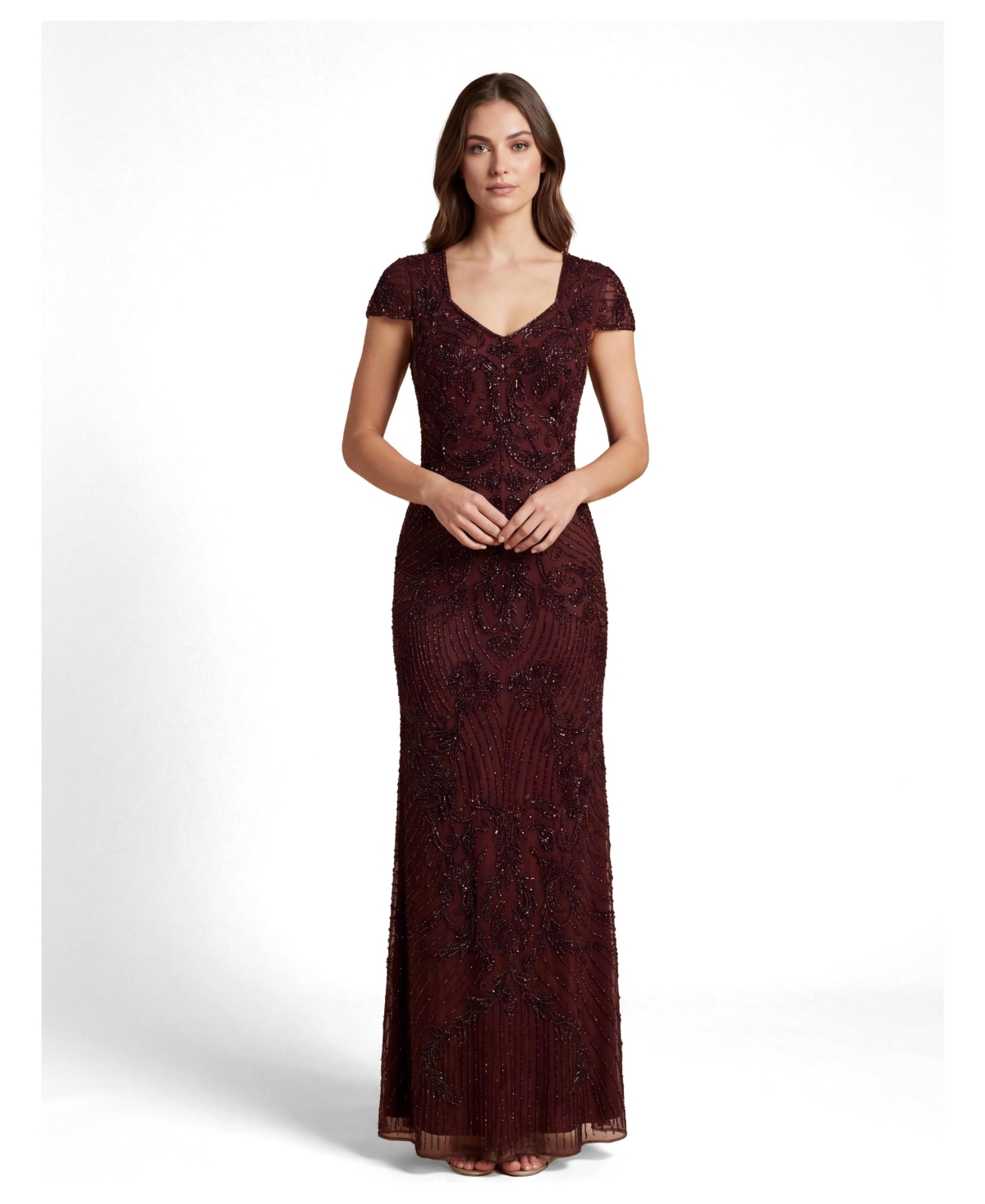 Click here for Lara Womens Beaded Cap Sleeve Gown - Wine prices