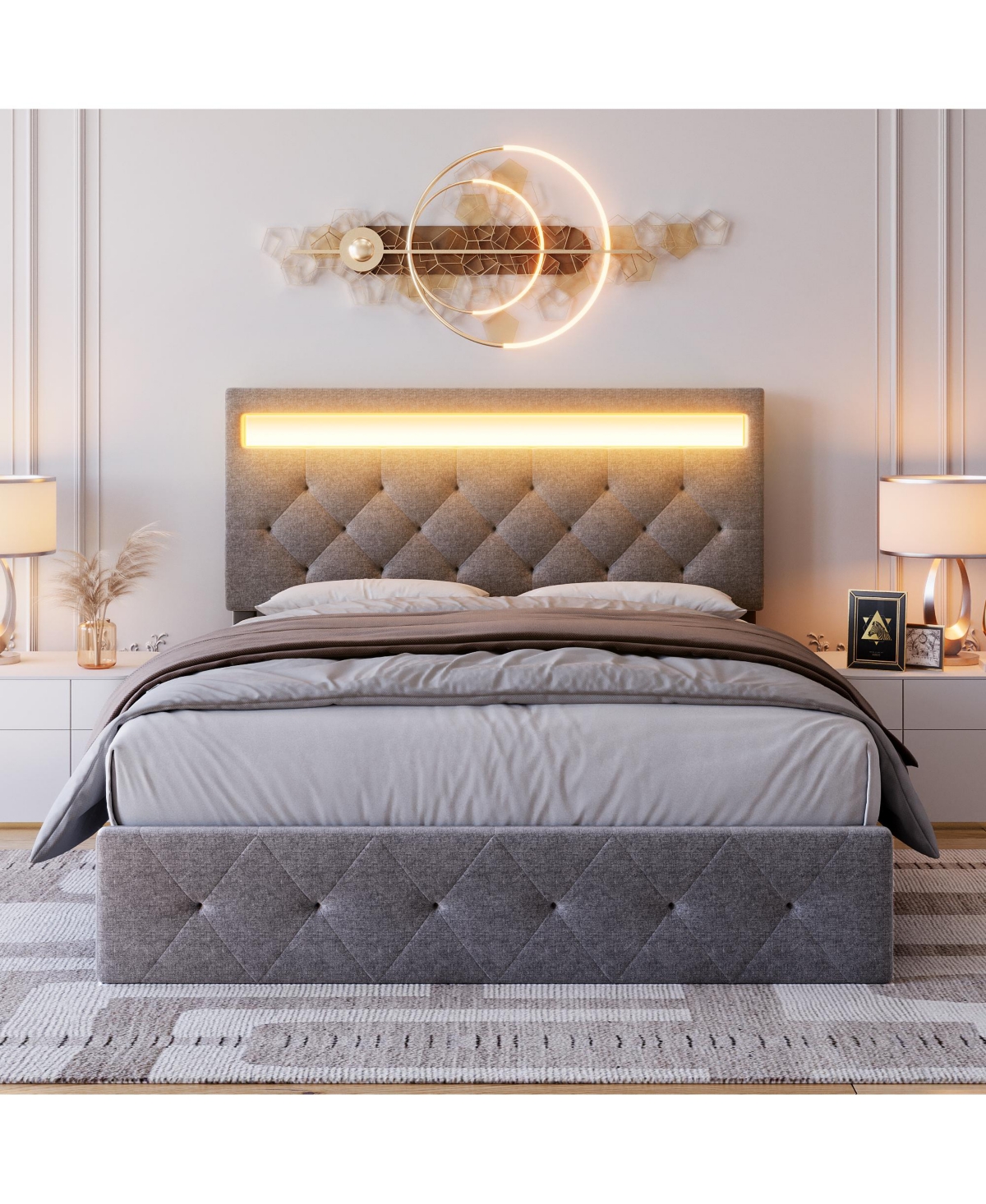 Click here for homfan Modern Upholstered Bed Frame with Adjustabl... prices